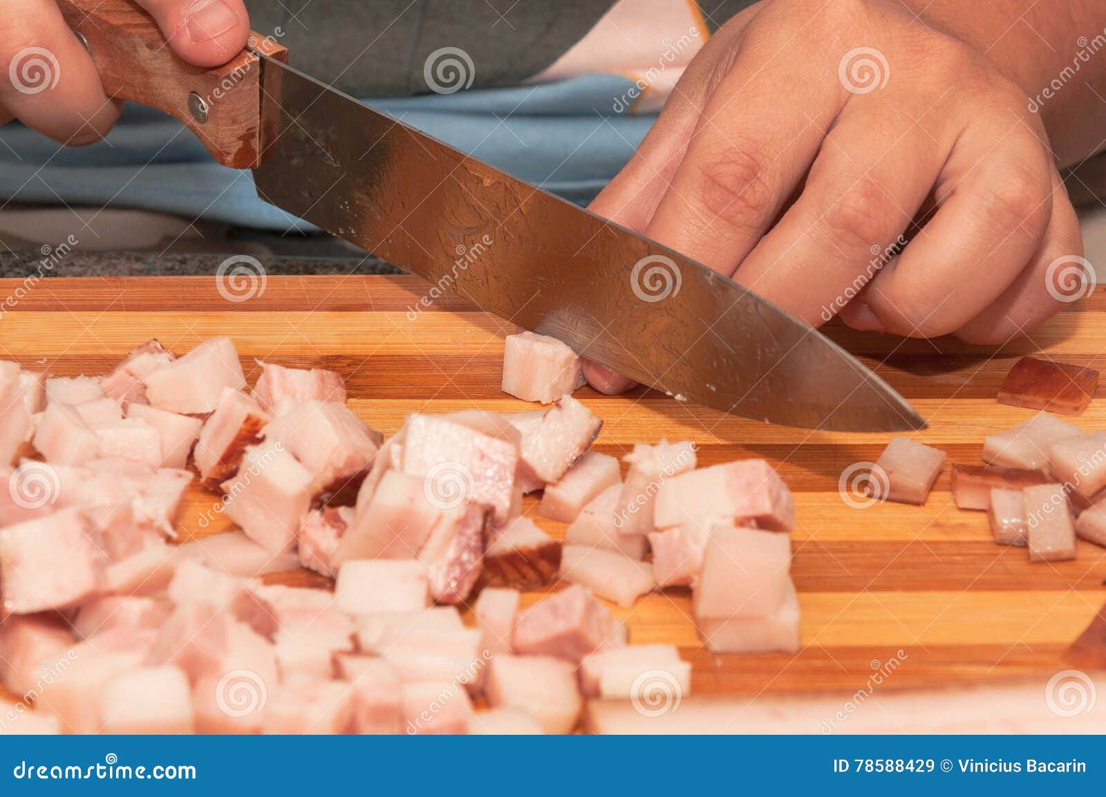 Chef Slicing Bacon into Small Pieces Stock Image - Image of cooking ...