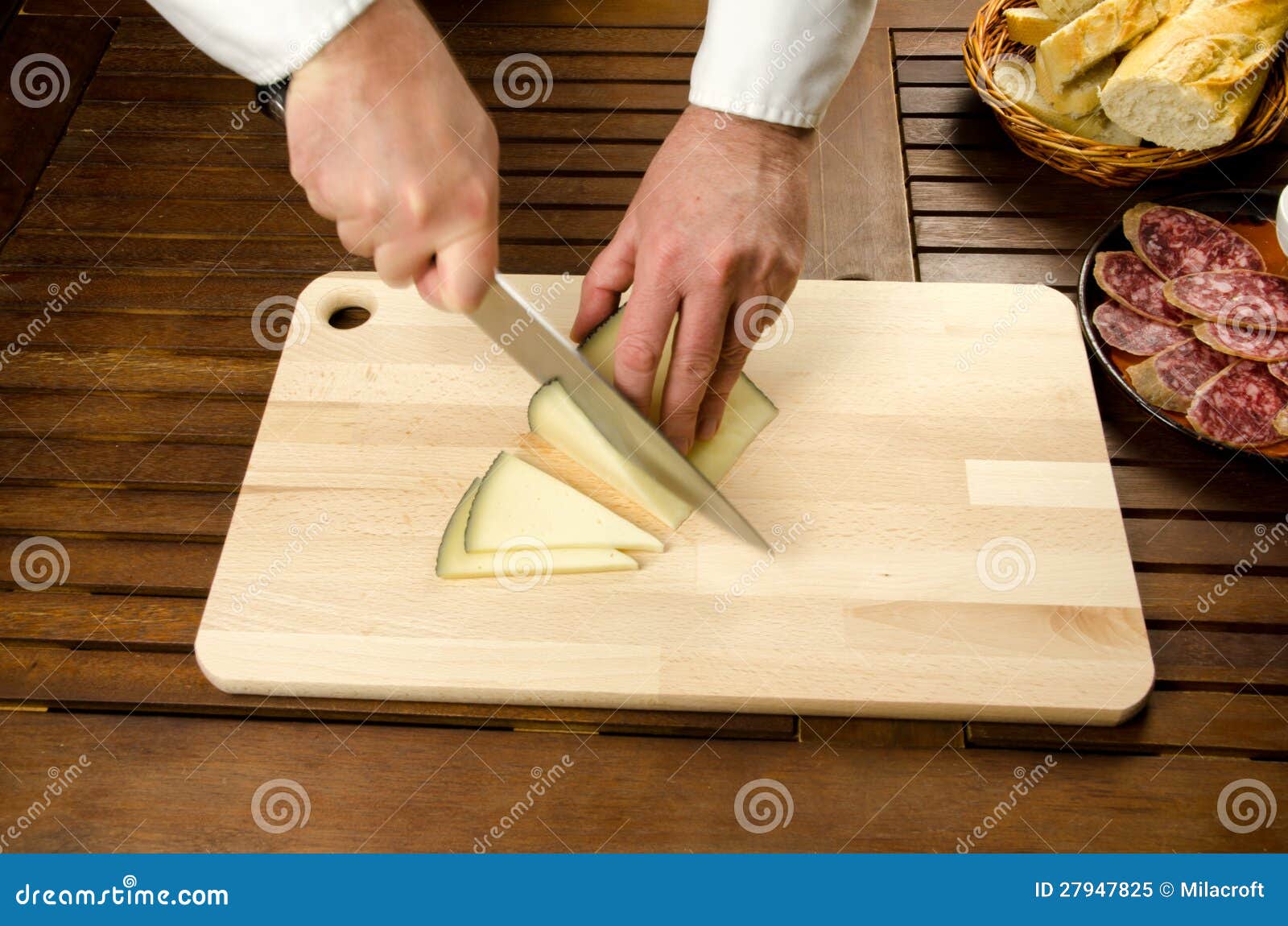 Chef Slicing Cheese, Hands Detail Stock Image - Image of kitchen, chef ...