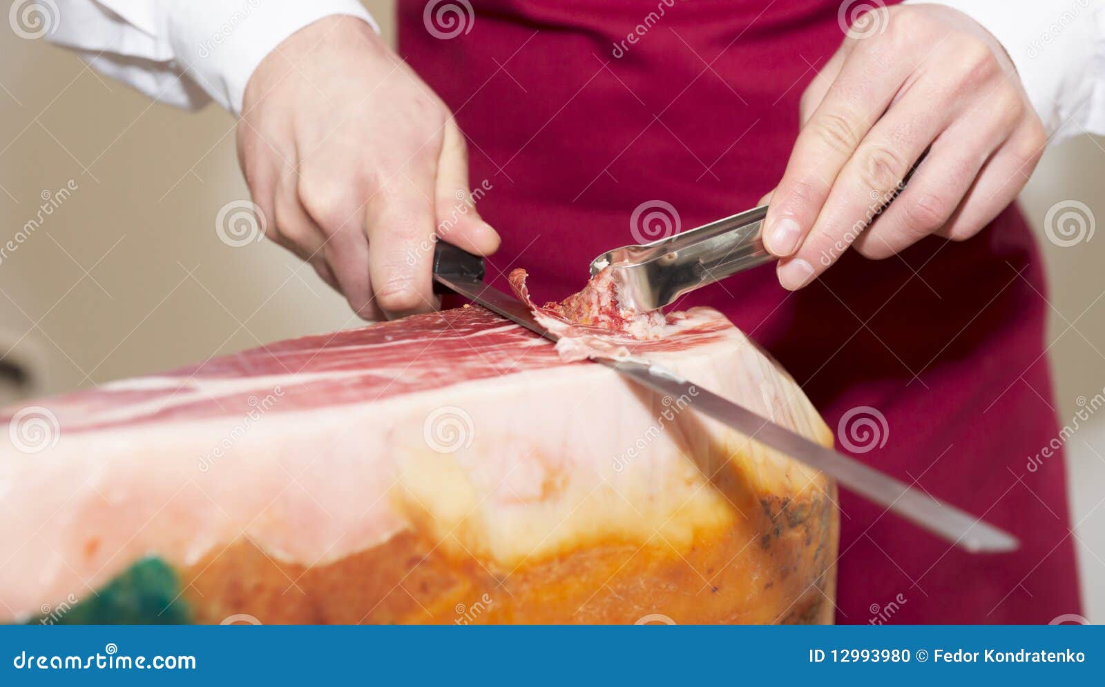 Chef Slicing Jamon (prosciutto) Stock Photo - Image of delicious, apron ...