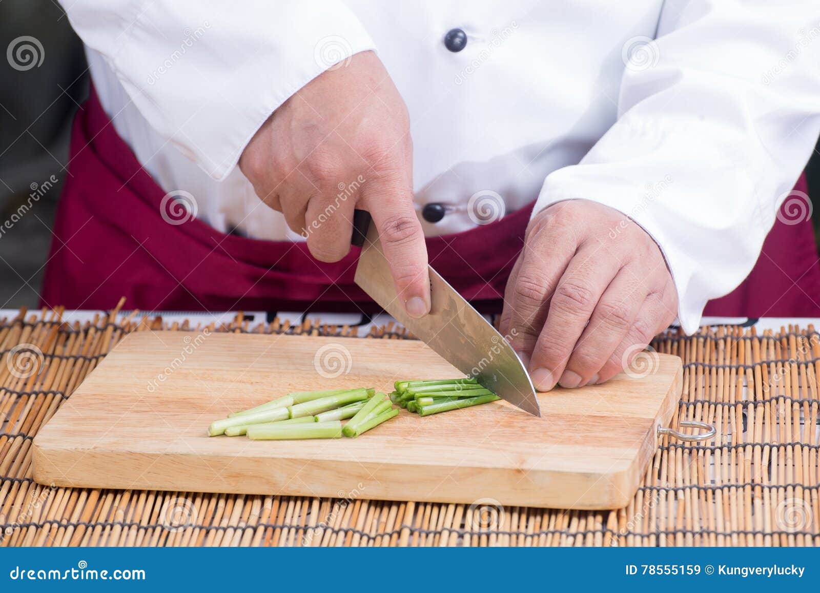 Chef Slicing Leak on Wooden Broad Stock Image - Image of slicing ...