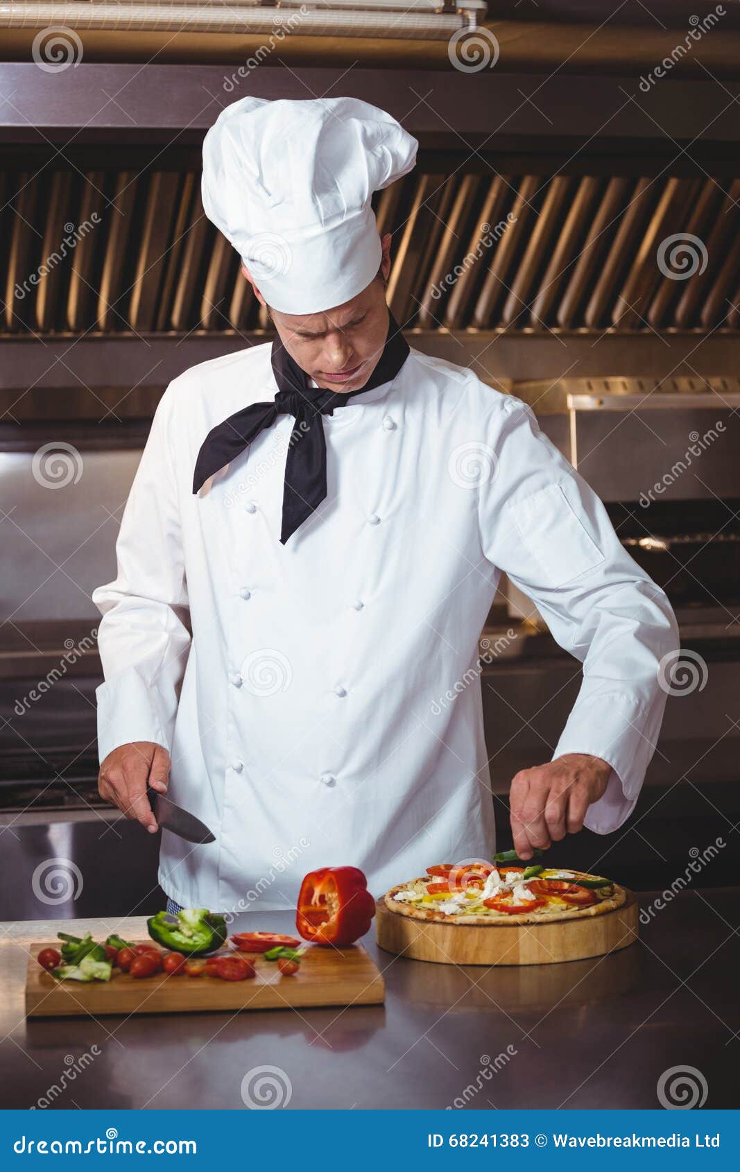 Chef Slicing Vegetables To Put on a Pizza Stock Image - Image of ...