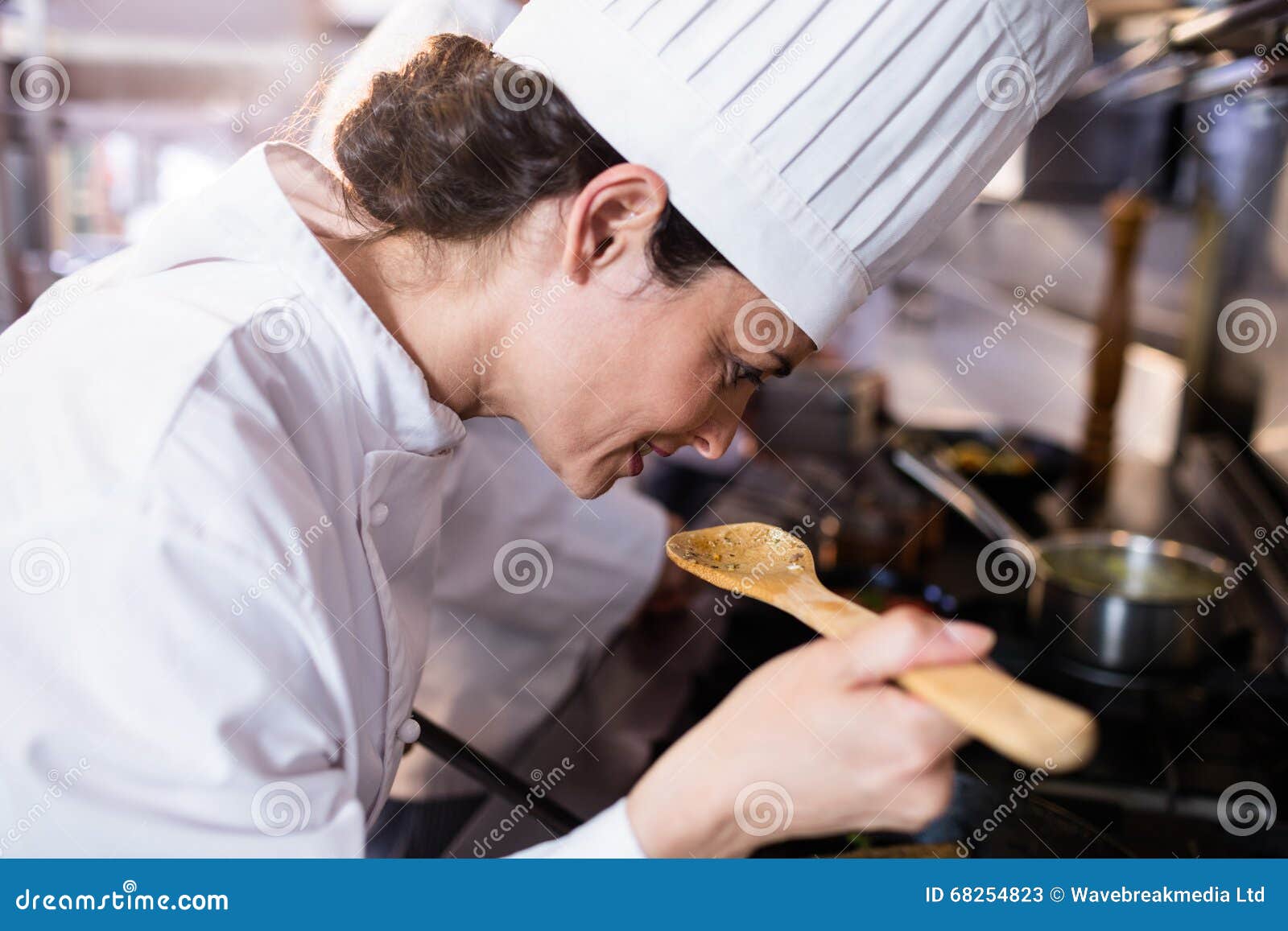 Chef Smelling Food in the Kitchen Stock Image - Image of professional ...