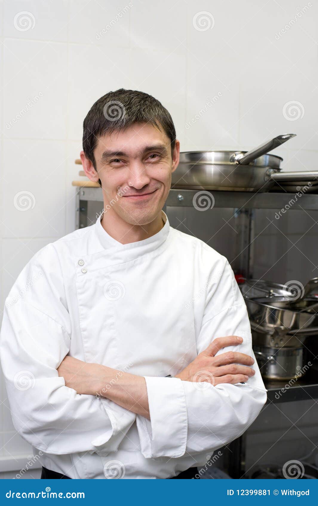 Chef smiles into camera stock image. Image of brunette - 12399881
