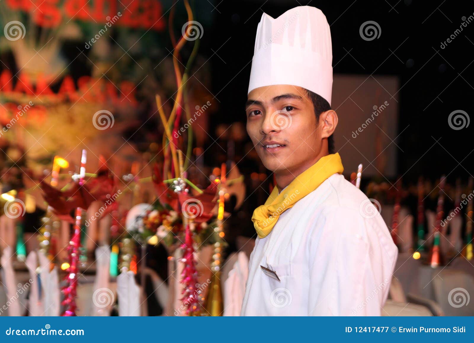 Chef Smiling at New Year Gala Dinner Buffet Stock Image - Image of ...