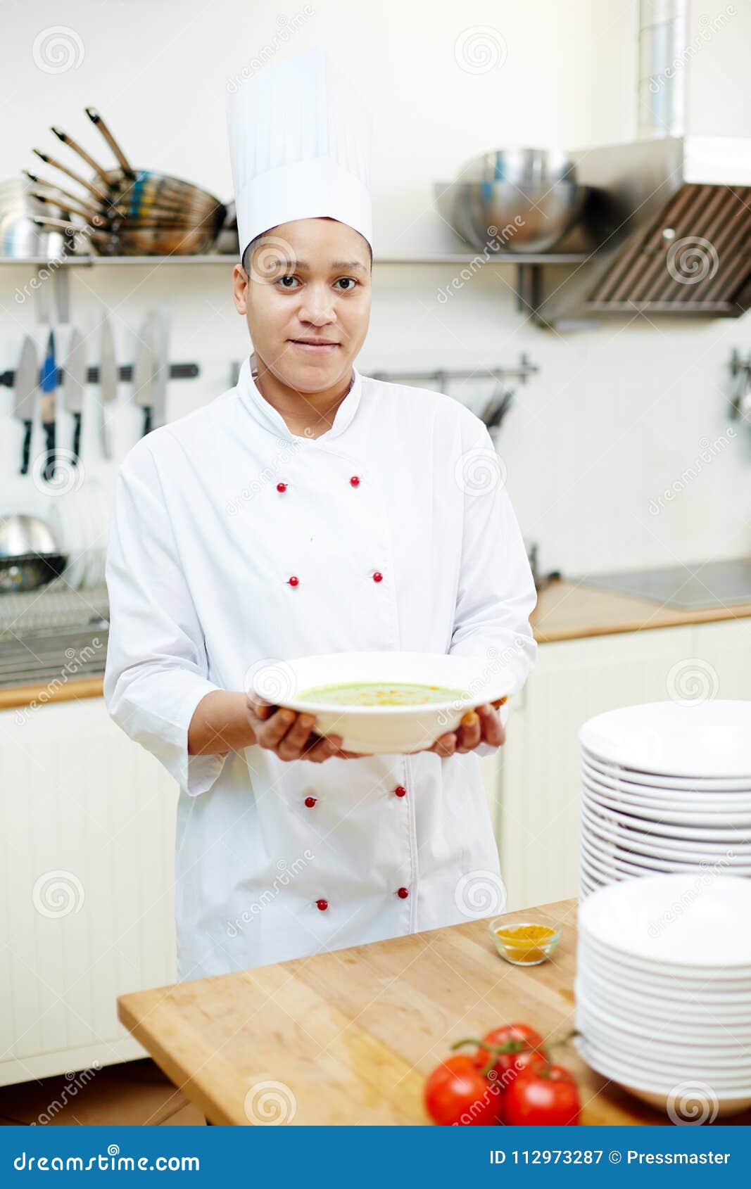Chef with soup stock image. Image of kitchen, creamsoup - 112973287