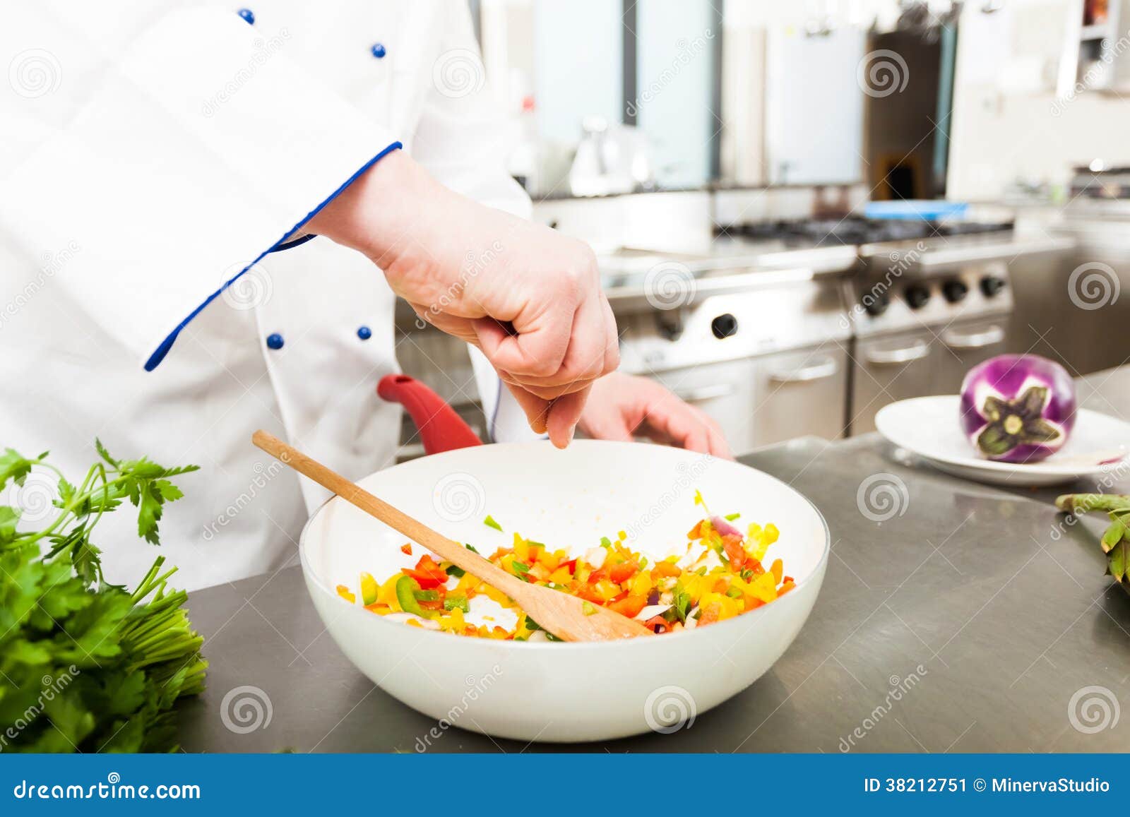 Chef spicing food stock image. Image of uniform, knife - 38212751