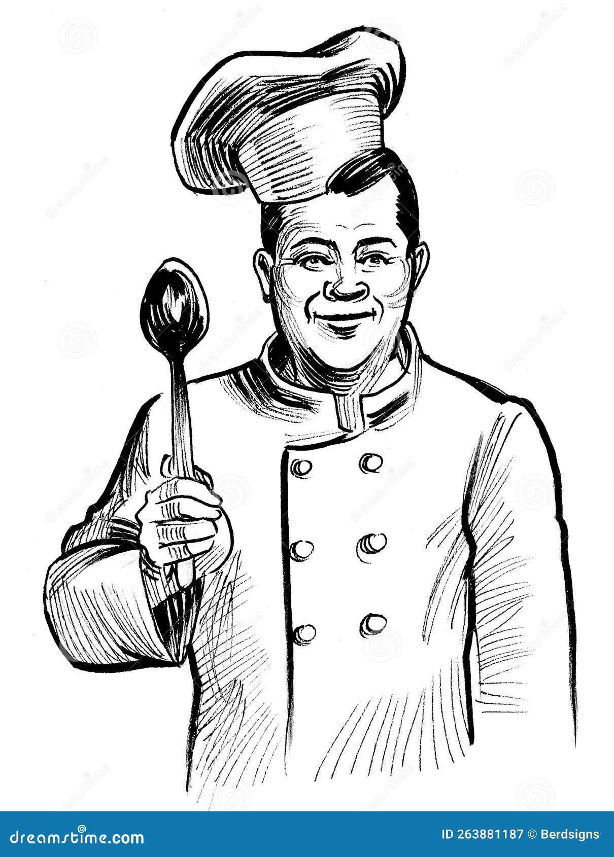 Chef with a spoon stock illustration. Illustration of retro - 263881187