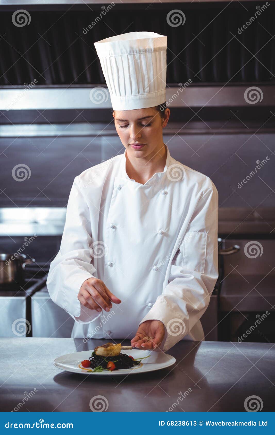 Chef Sprinkling Spices on Dish Stock Image - Image of caucasian ...