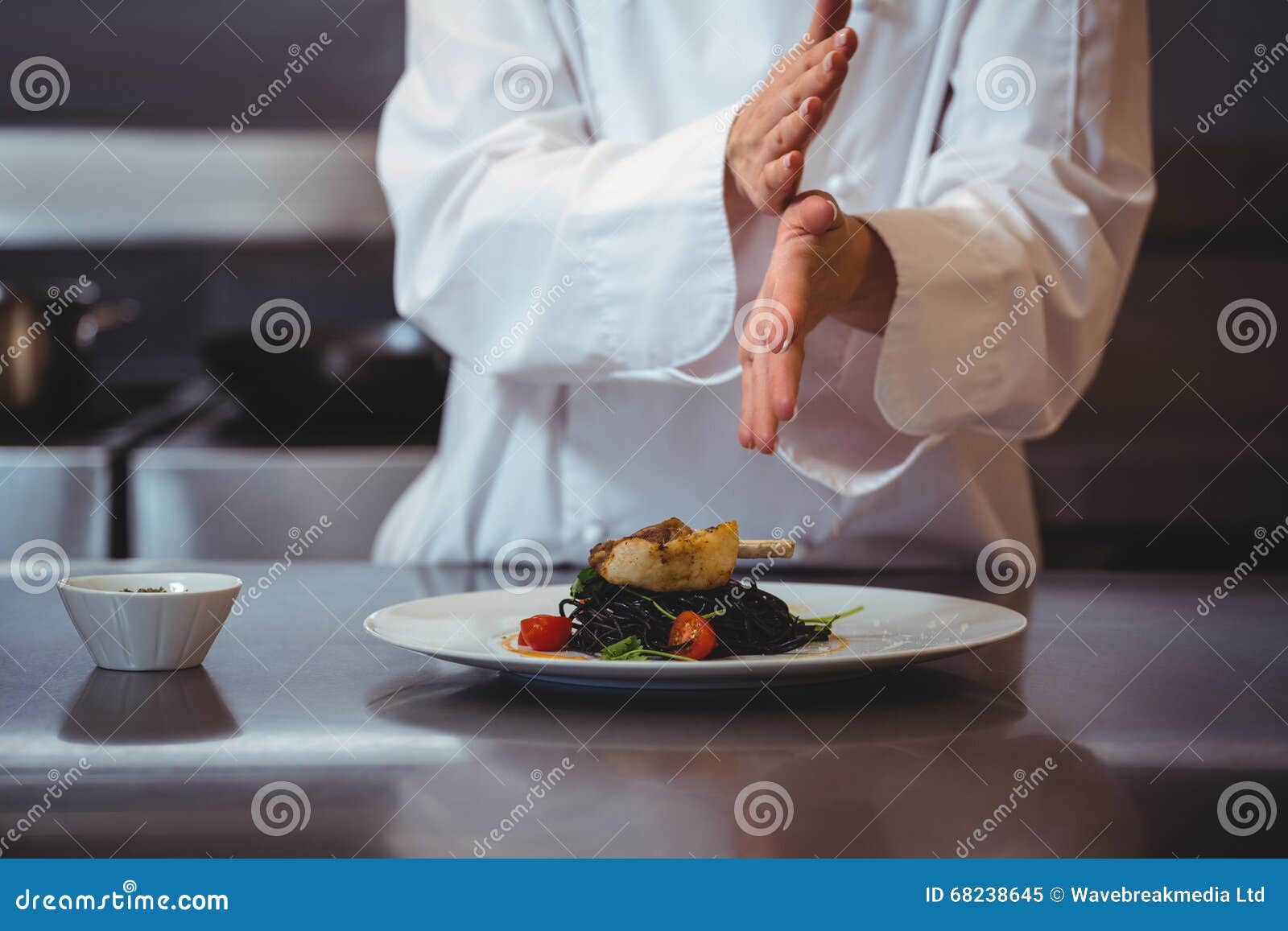 Chef Sprinkling Spices on Dish Stock Image - Image of profession ...