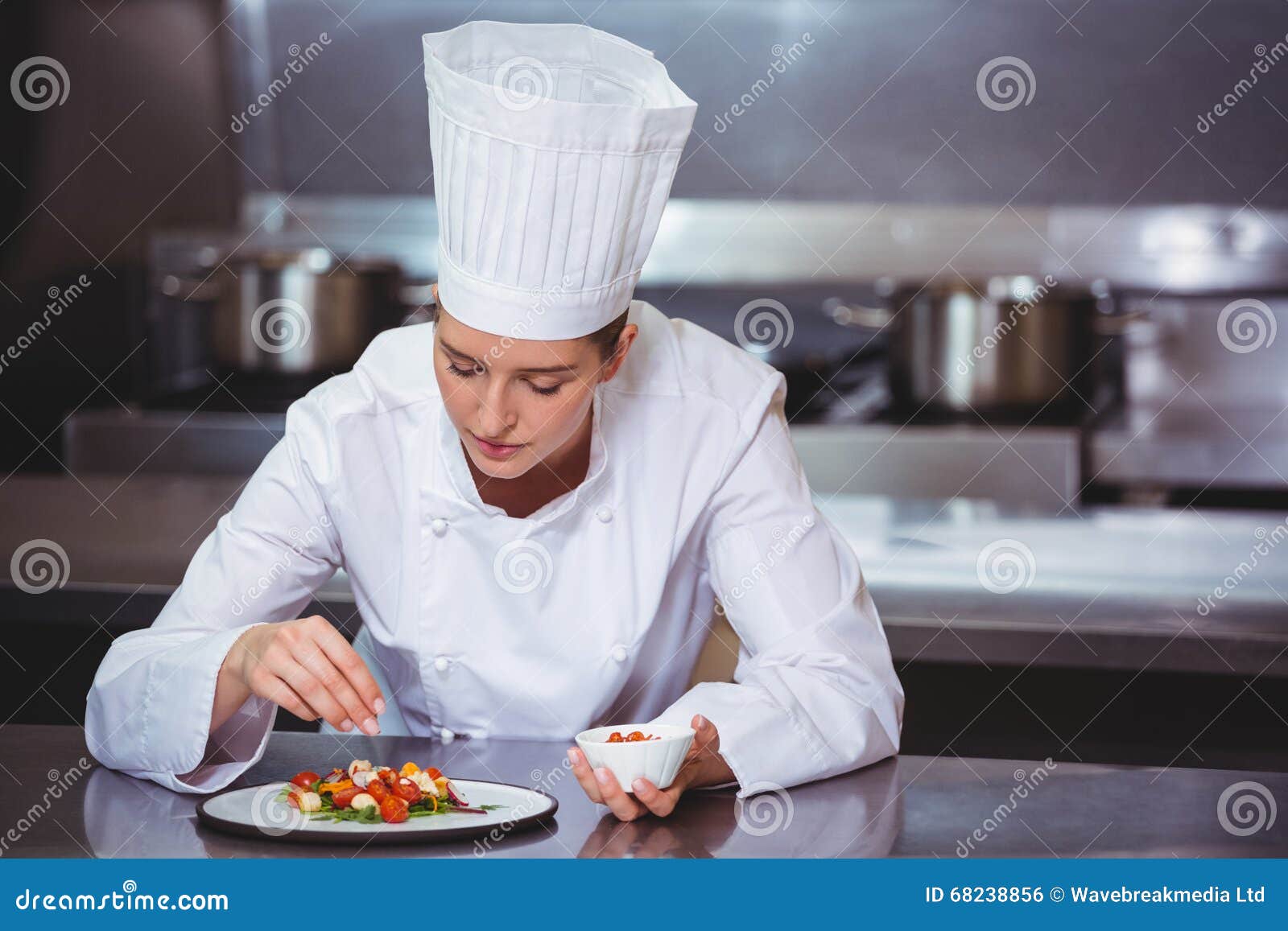 Chef Sprinkling Spices on Dish Stock Photo - Image of indoors, culinary ...