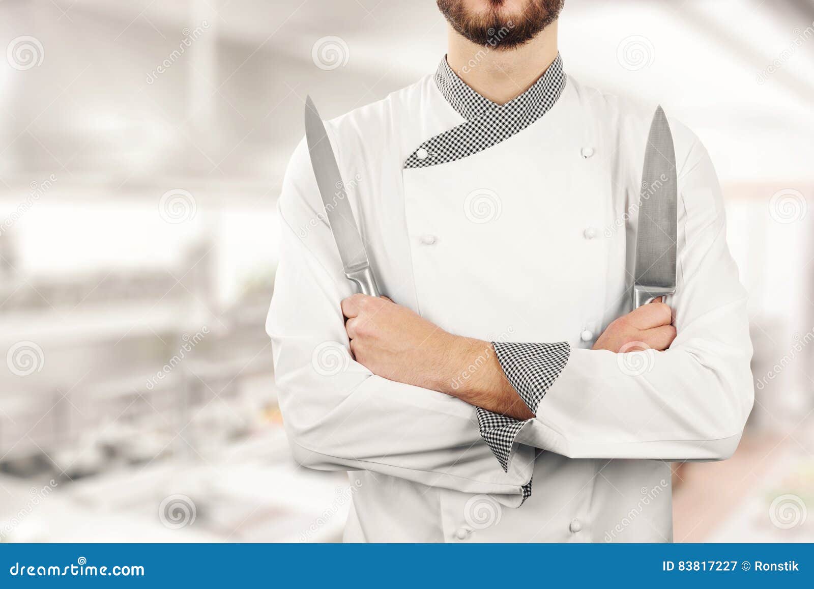 Chef Standing in Kitchen with Knives in Hands Stock Image - Image of ...