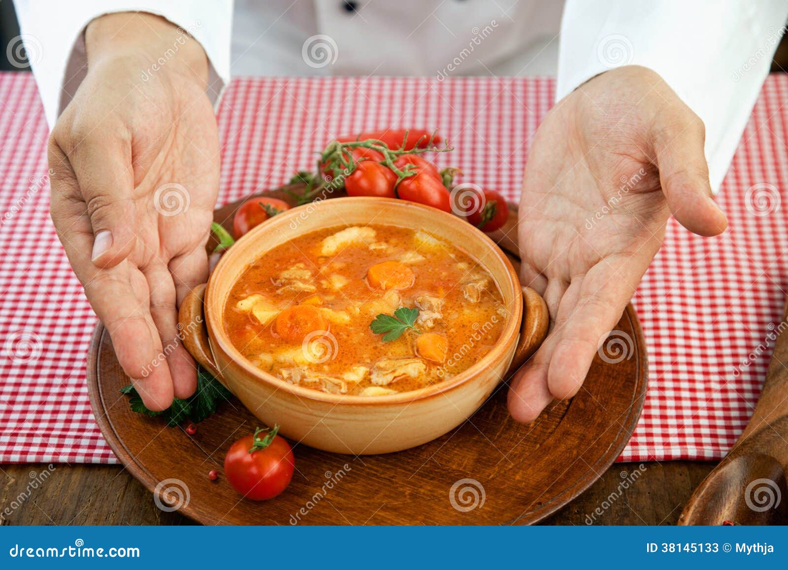 Chef with stew stock image. Image of decorating, occupation - 38145133