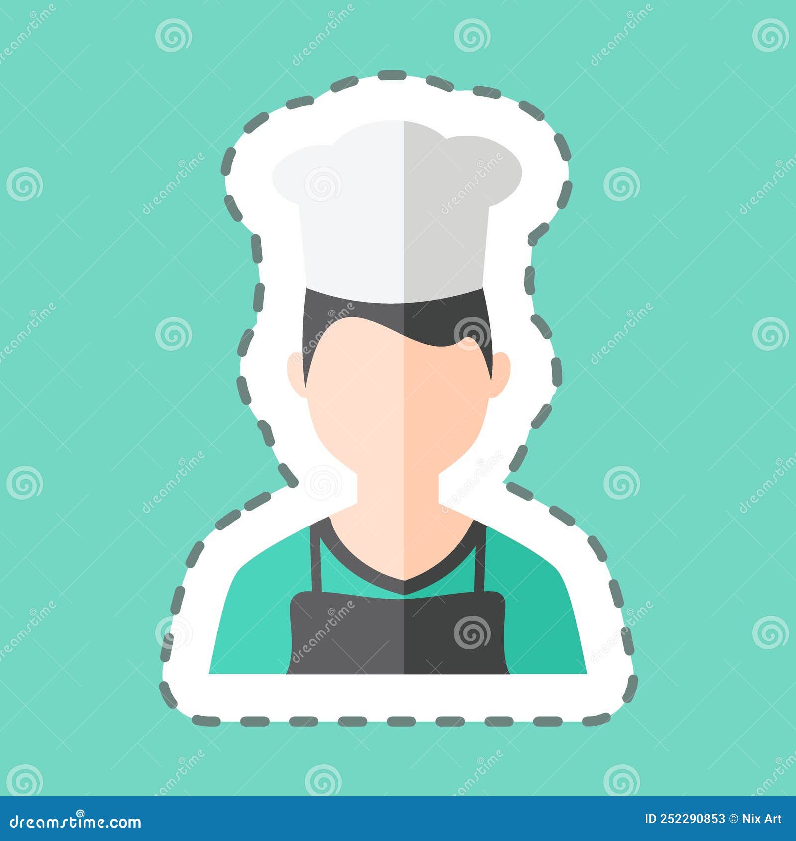 Chef Sticker in Trendy Line Cut Isolated on Blue Background Stock ...
