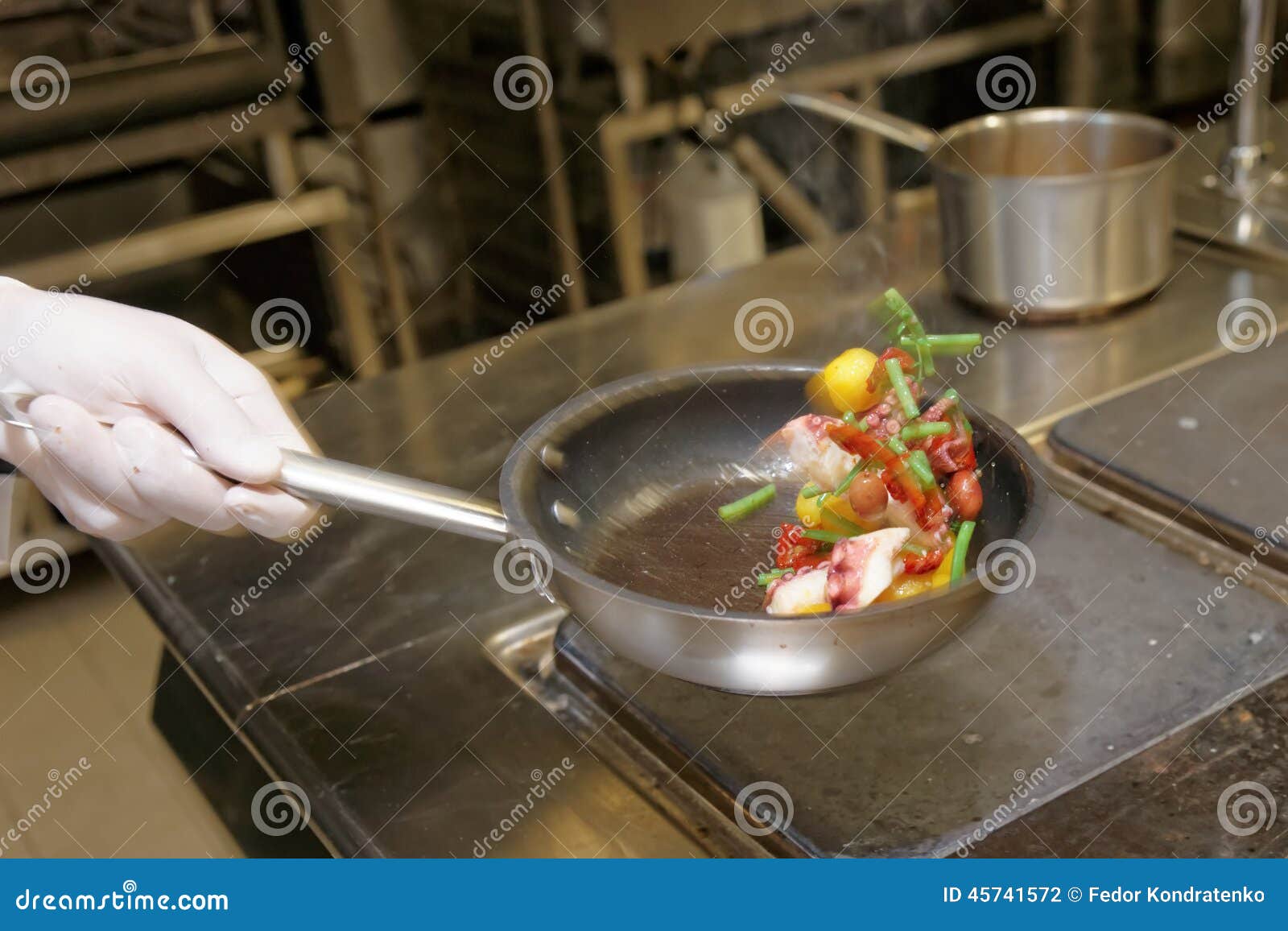 Chef is Stirring Food in Pan Stock Photo - Image of cooking, stir: 45741572
