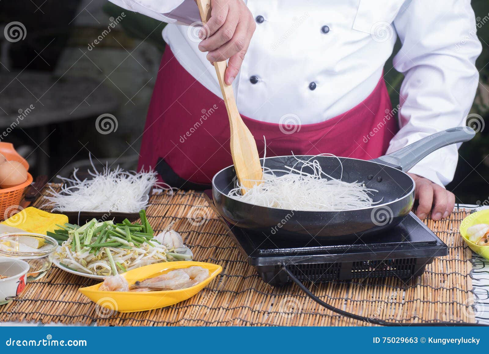 Chef Stitr Fried Rice Noodle for Cooking Pad Thai Stock Image - Image ...