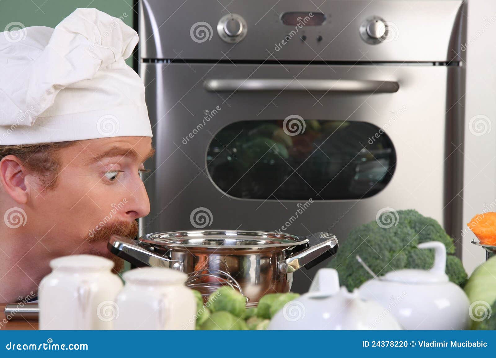 Chef Strange Looking At Pot Stock Photo - Image of occupation, prepare ...