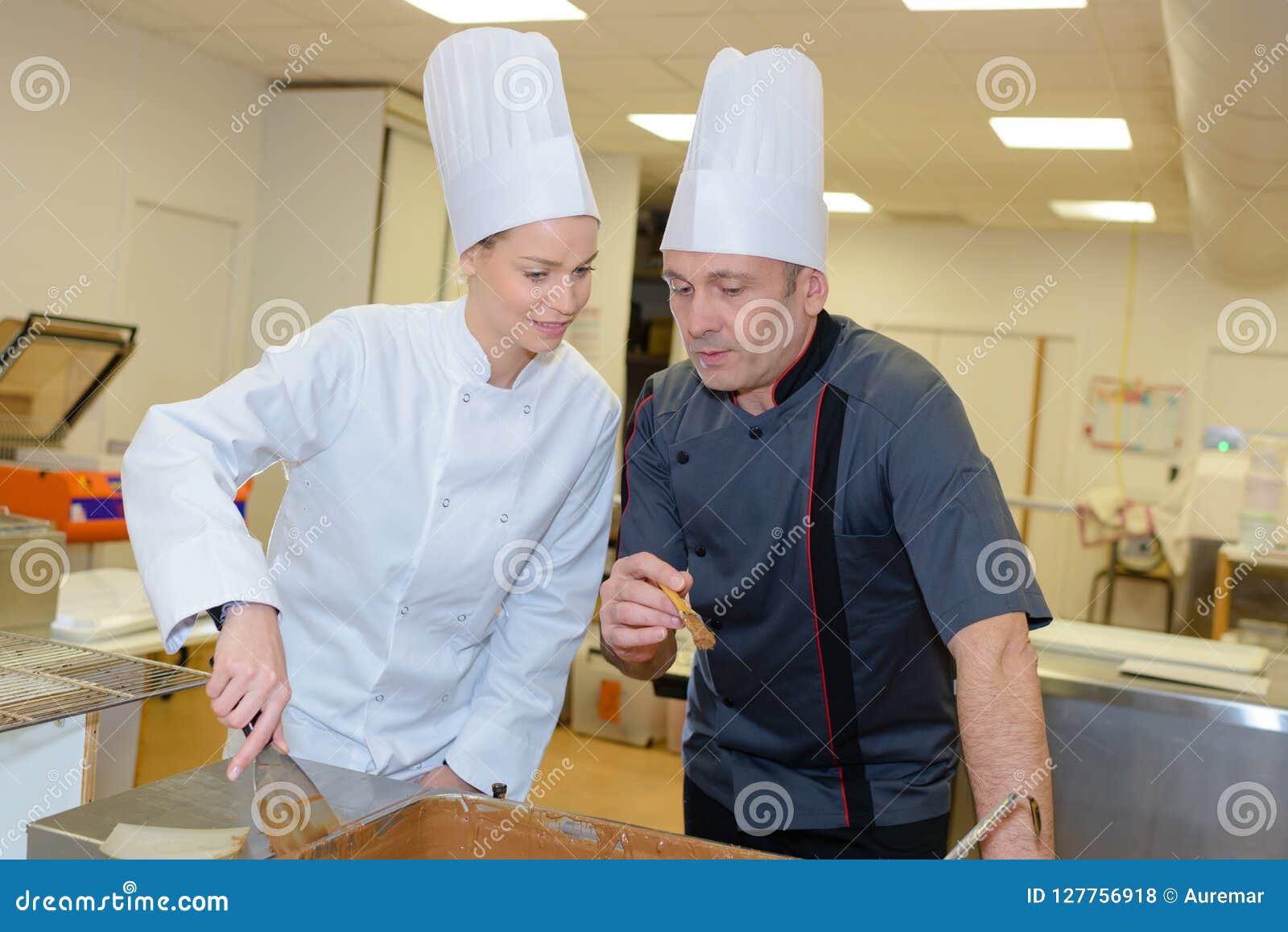 Chef with Student in Pastry Making Dessert Stock Photo - Image of ...