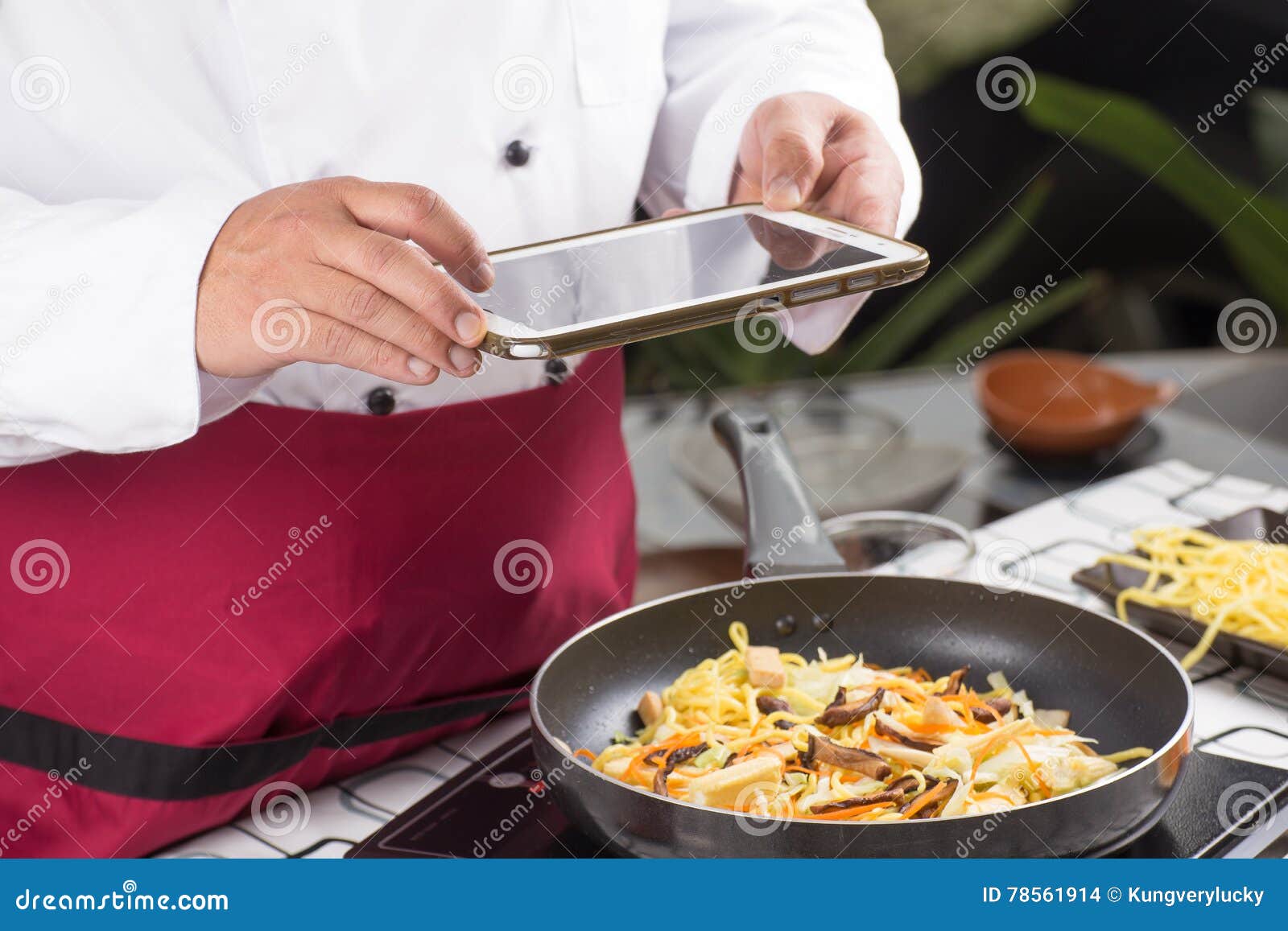 Chef Take Photo with Tablet Stock Photo - Image of standing, close ...