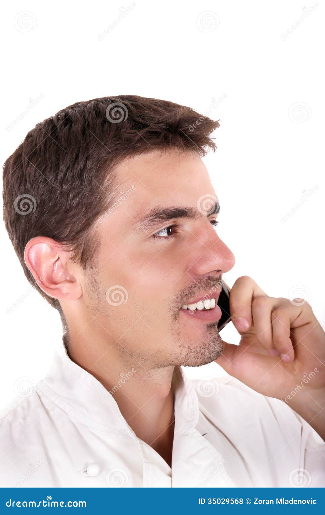 Chef talking on the phone stock photo. Image of white - 35029568