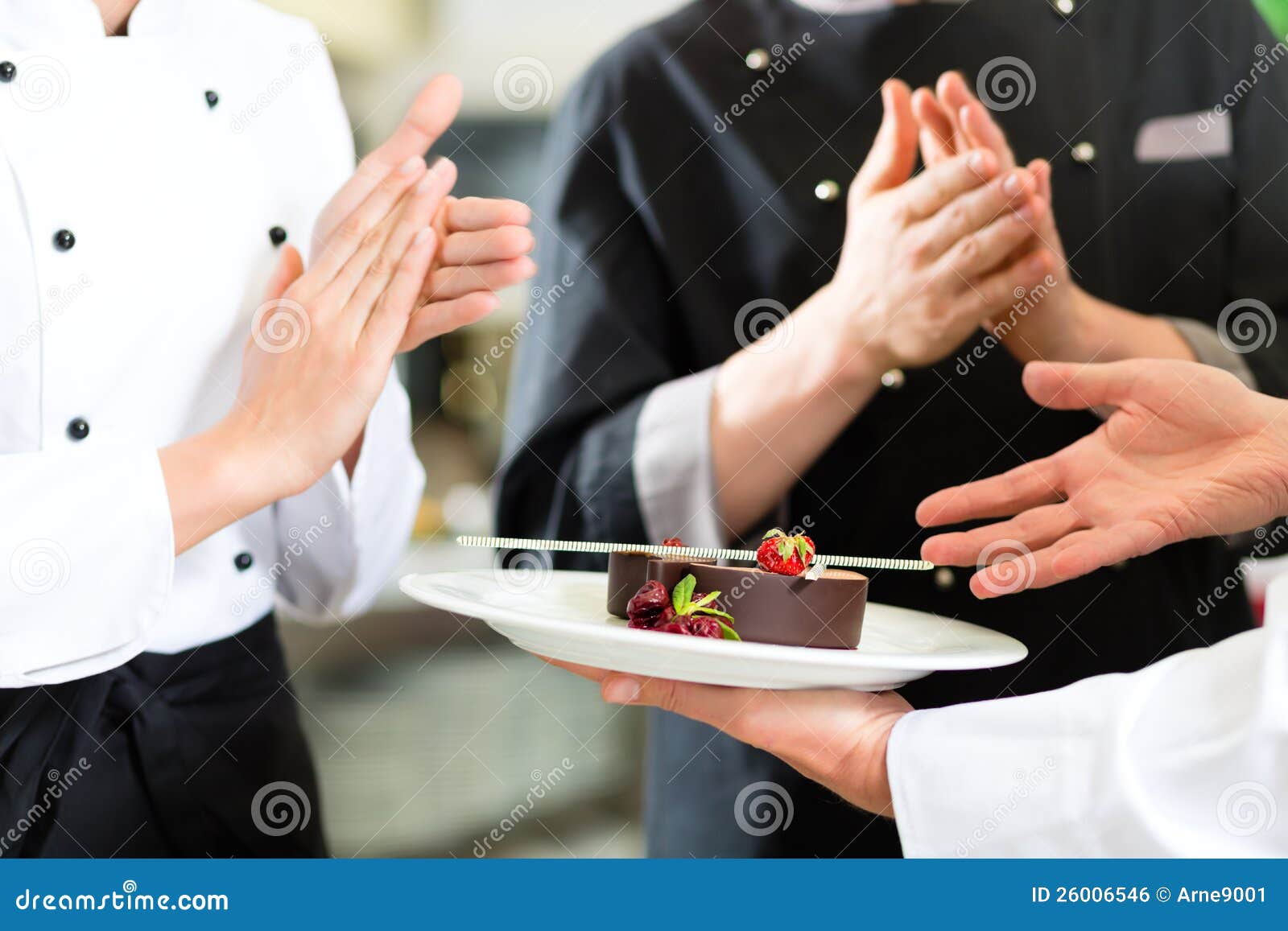 Chef Team in Restaurant Kitchen with Dessert Stock Photo - Image of ...