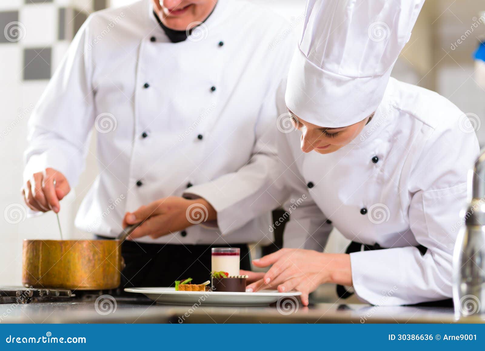 Chef Team in Restaurant Kitchen with Dessert Stock Photo - Image of ...