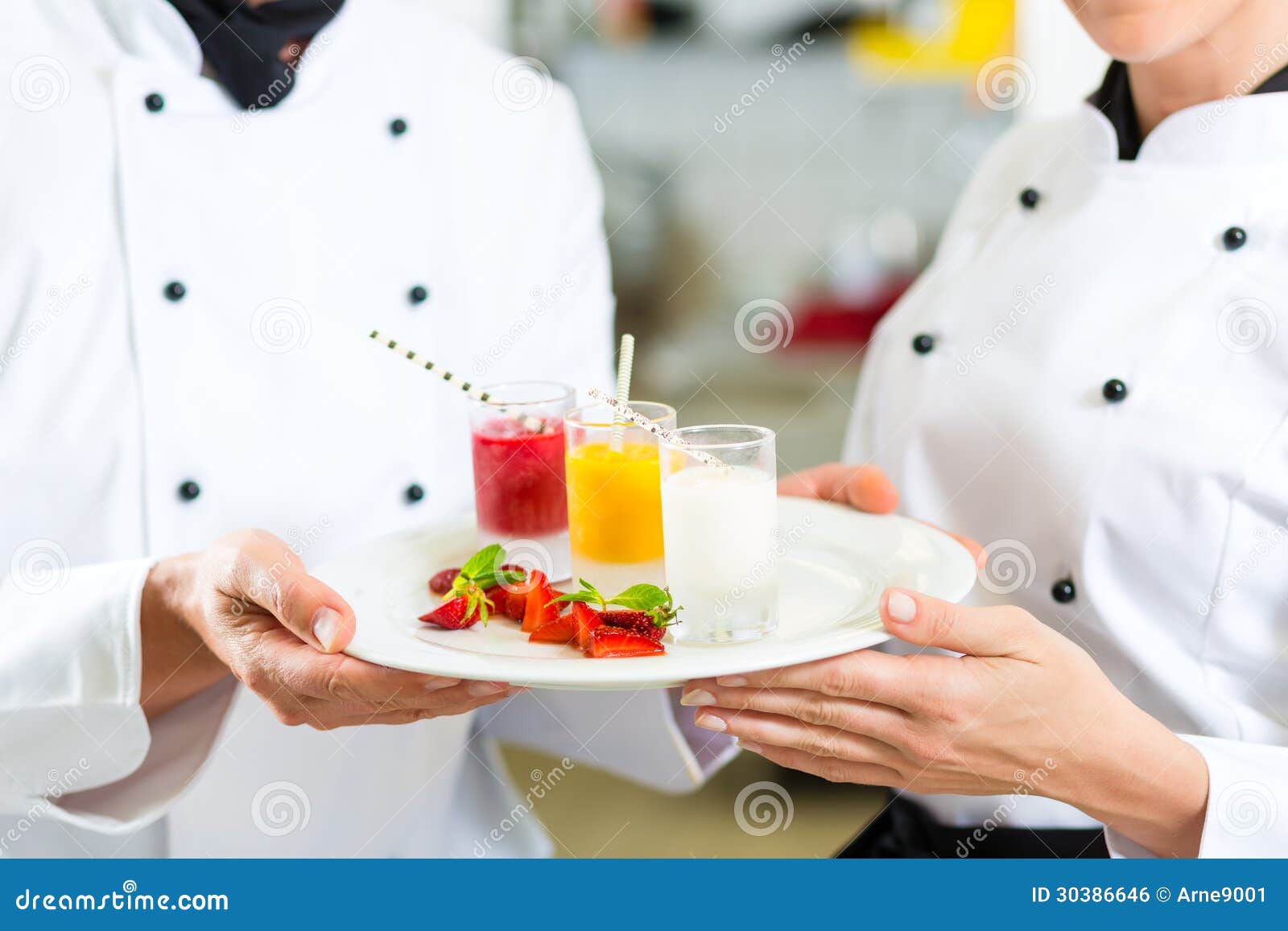 Chef Team in Restaurant Kitchen with Dessert Stock Photo - Image of ...