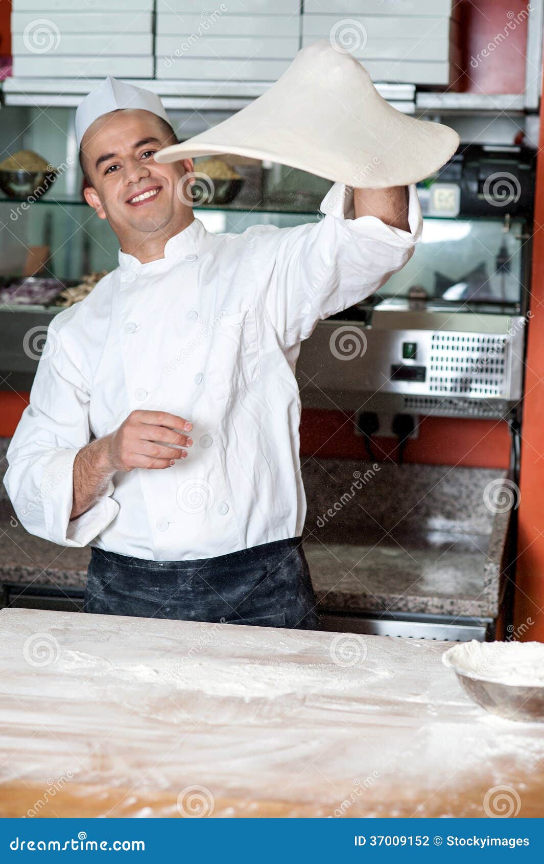 Chef Throwing the Pizza Base Dough Stock Photo - Image of food ...