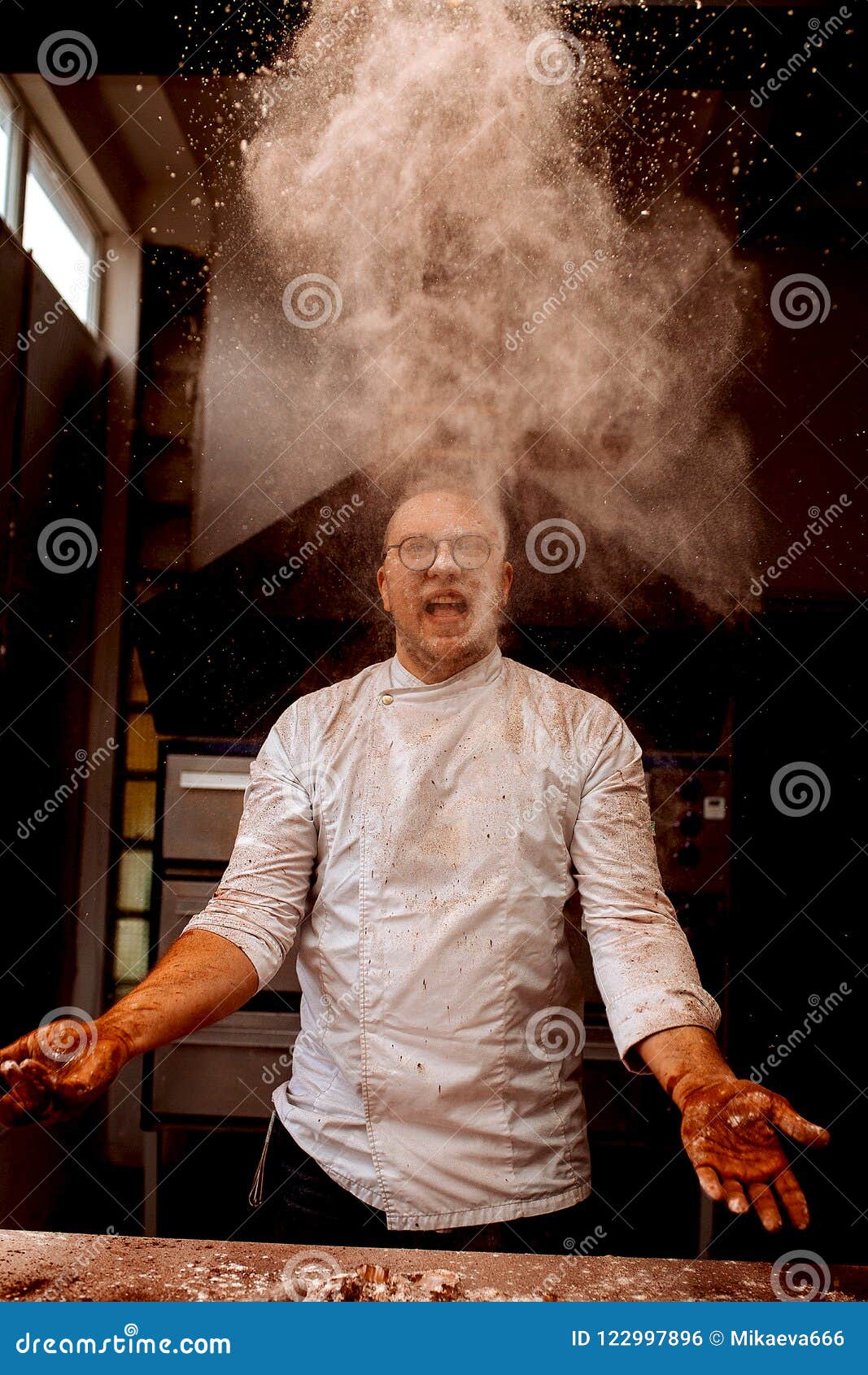 Chef Throws Flour and Cocoa Stock Photo - Image of eggs, culinary ...