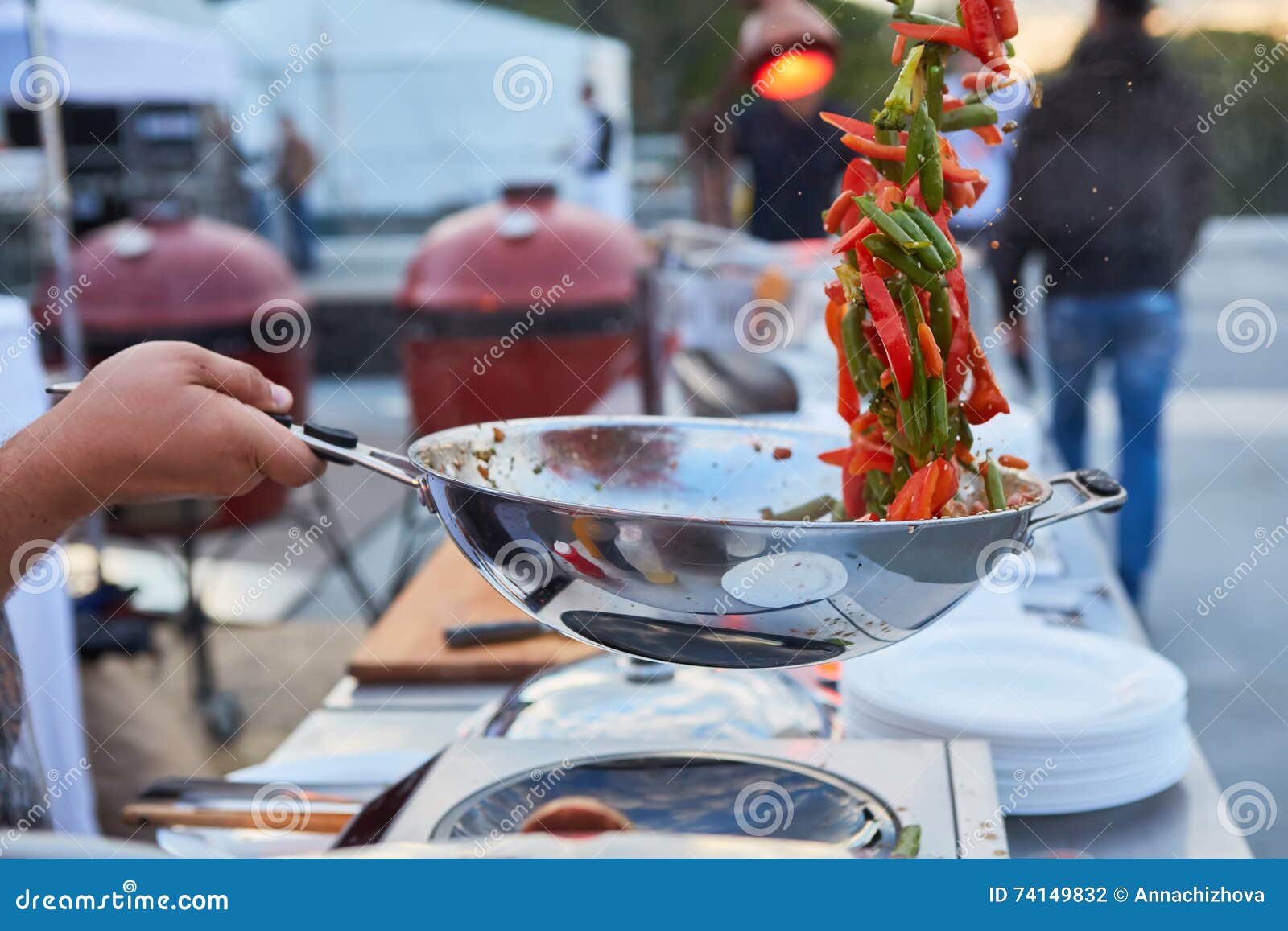 Chef Tossing Vegetables in a Wok Stock Photo - Image of flip, broccoli ...