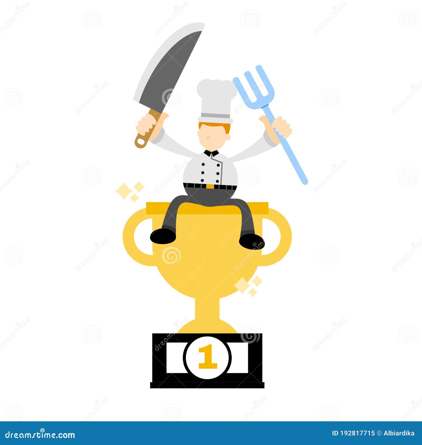 Chef Man Worker Pick Trophy Win Champion Cartoon Doodle Flat Design ...