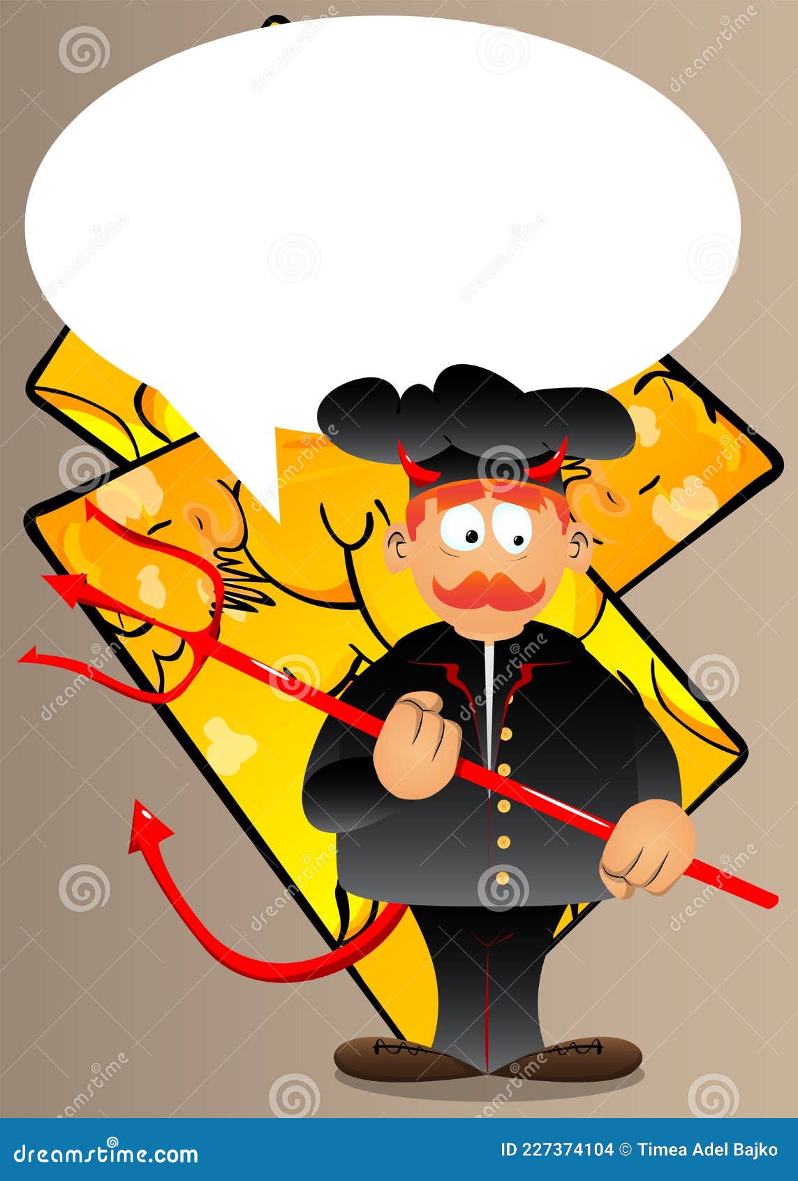 Chef in Uniform Devil with Pitchfork. Stock Vector - Illustration of ...