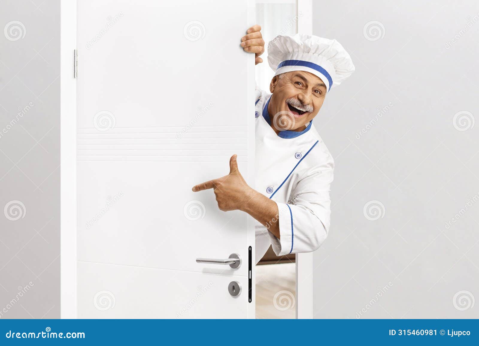 Chef in a Uniform Opening a Door Stock Image - Image of door, gesture ...