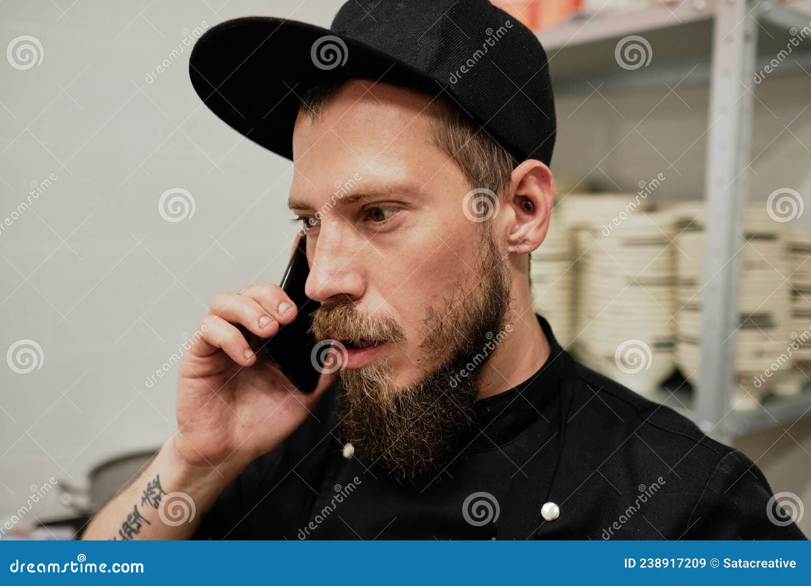 Chef Using Cell Phone at Work Stock Image - Image of occupation ...