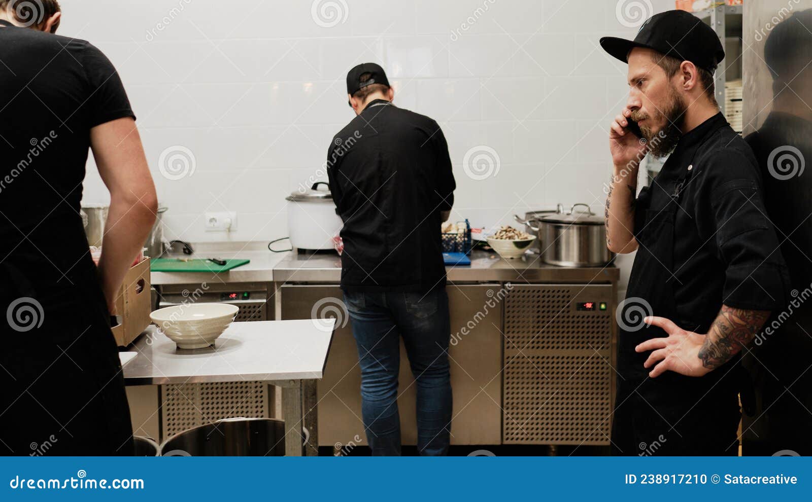 Chef Using Cell Phone at Work Stock Photo - Image of organic, chef ...
