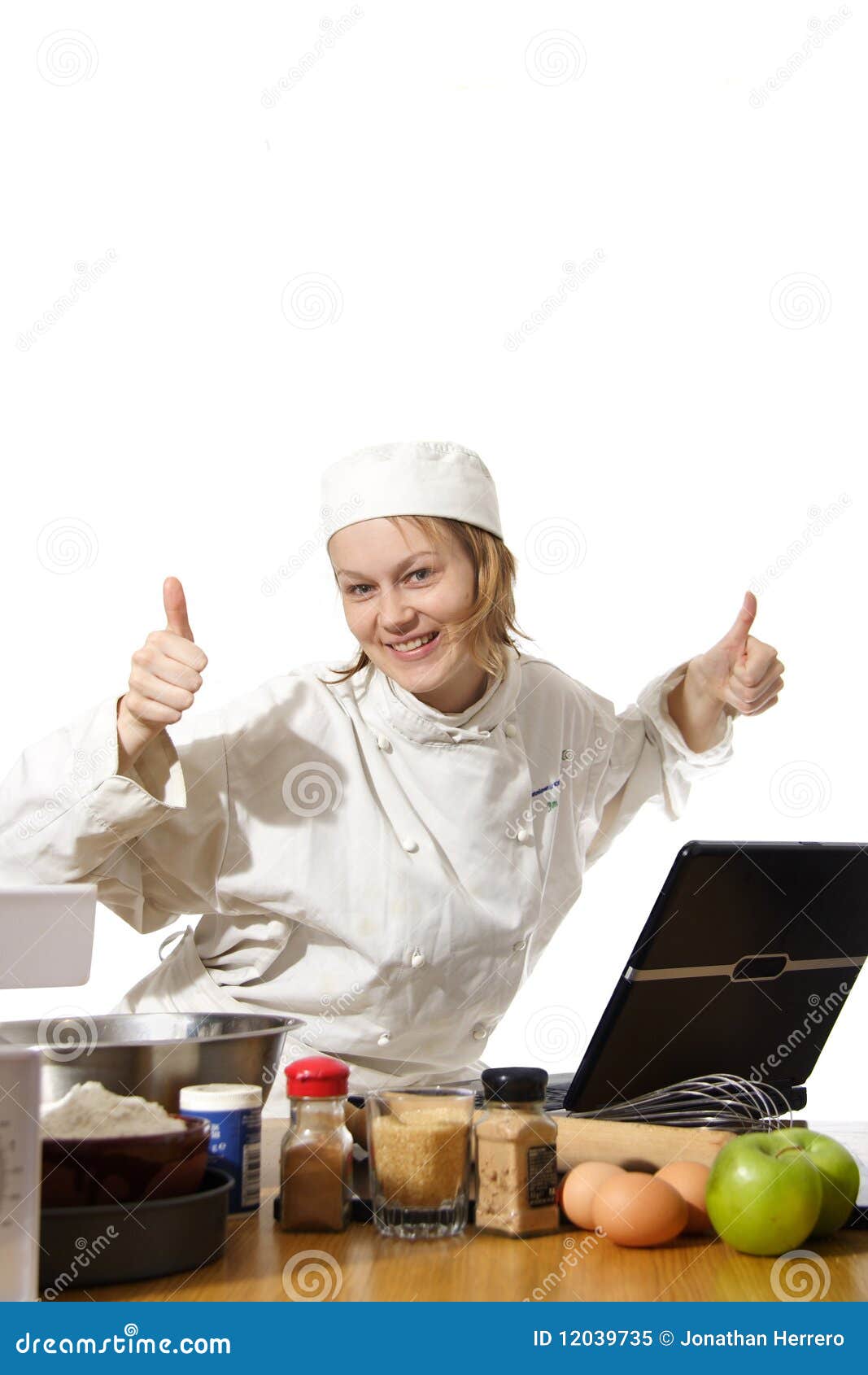 Chef Using Computer with Thumbs Up Stock Image - Image of alone ...