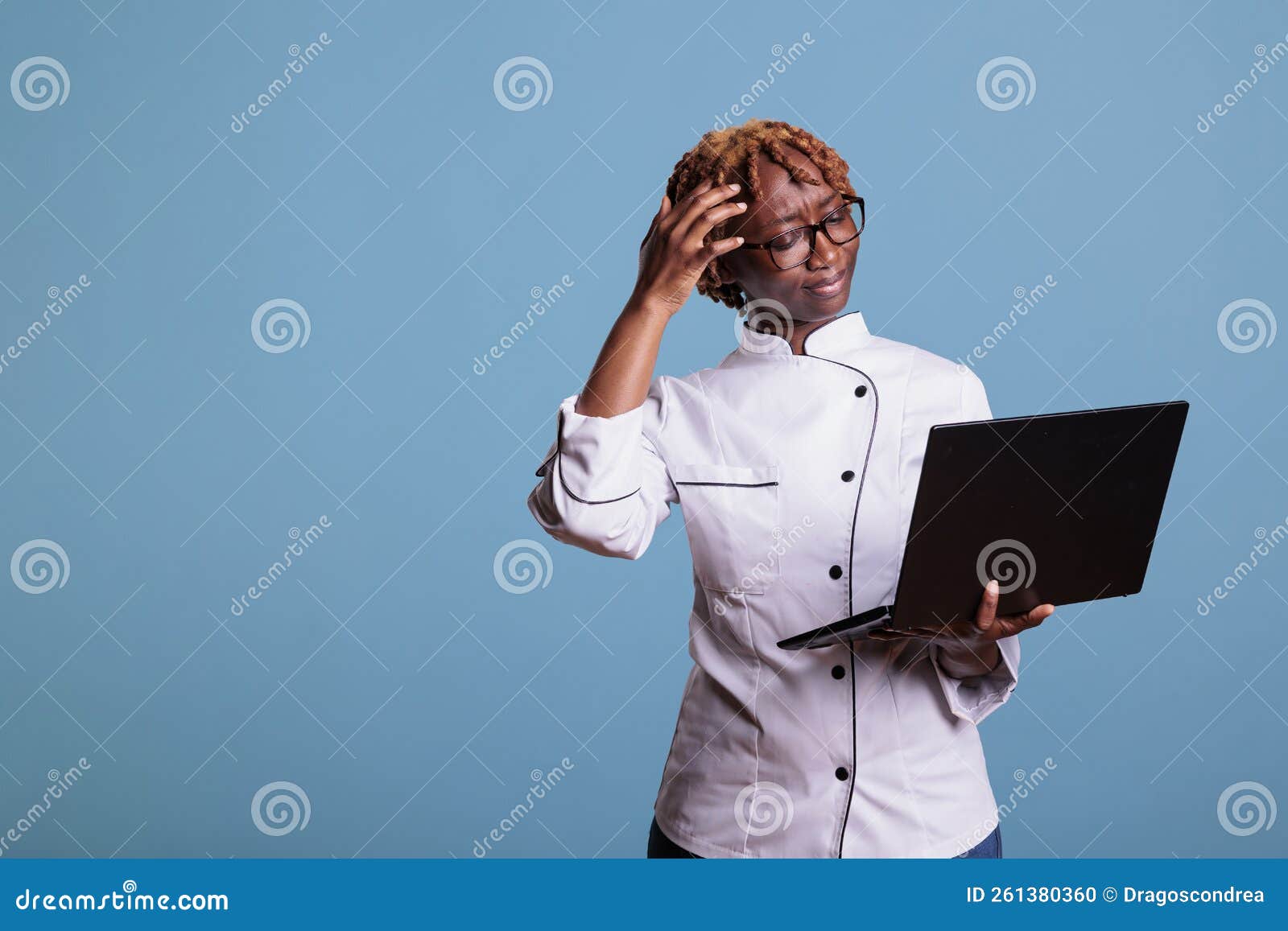 Chef Using Laptop with Confused Expression Stock Photo - Image of adult ...