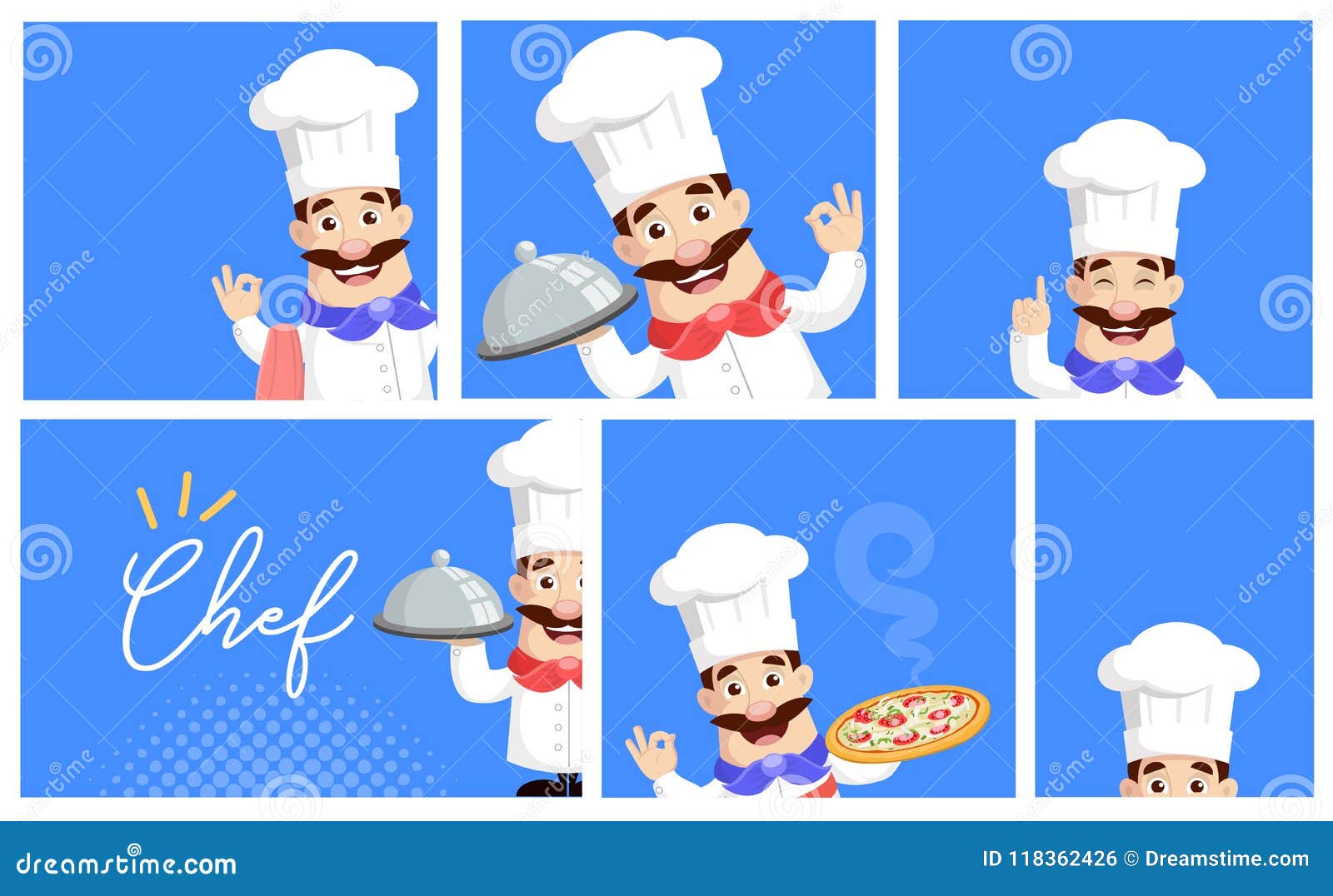 Chef in Various Backgrounds and Pose Vector Illustration Design Stock ...