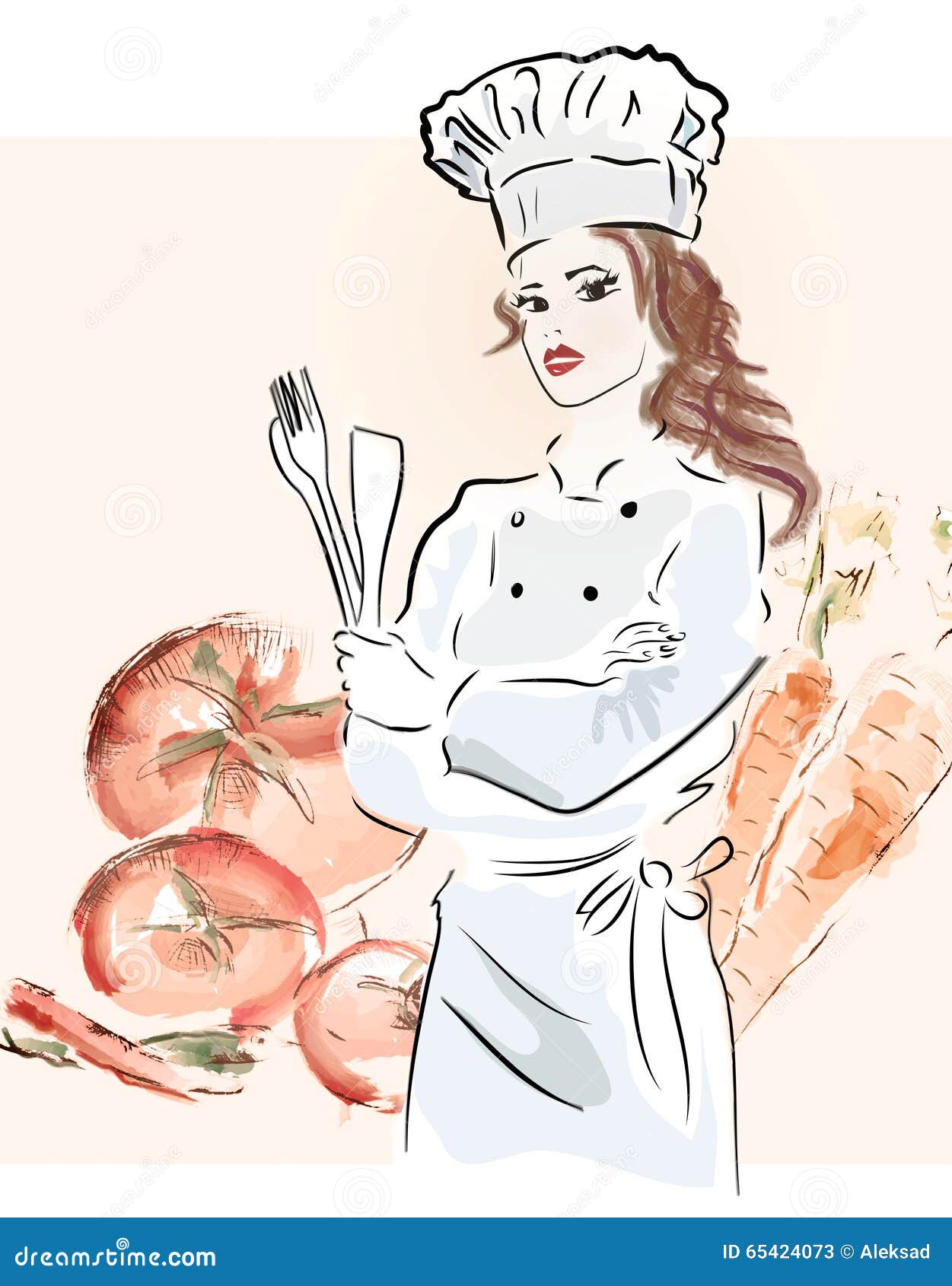 Chef with Vegetables stock illustration. Illustration of master - 65424073