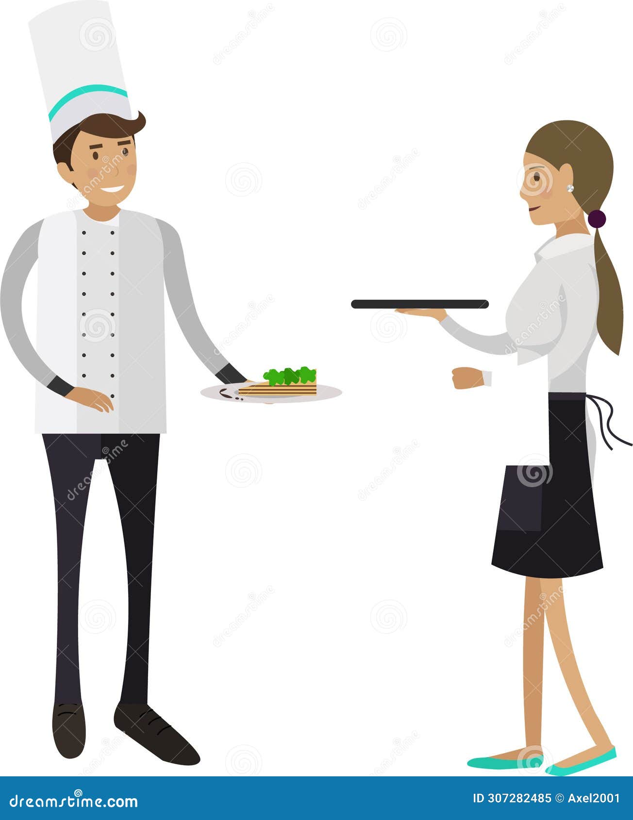 Chef and Waiter Serving Dinner Vector Icon Isolated on White Stock ...