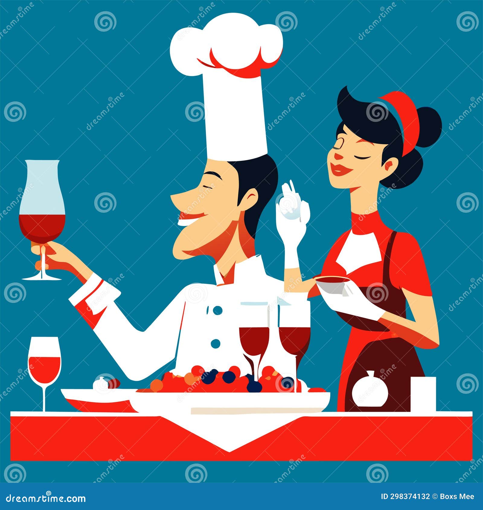Chef and Waitress in a Restaurant. Vector Illustration in Flat Style ...