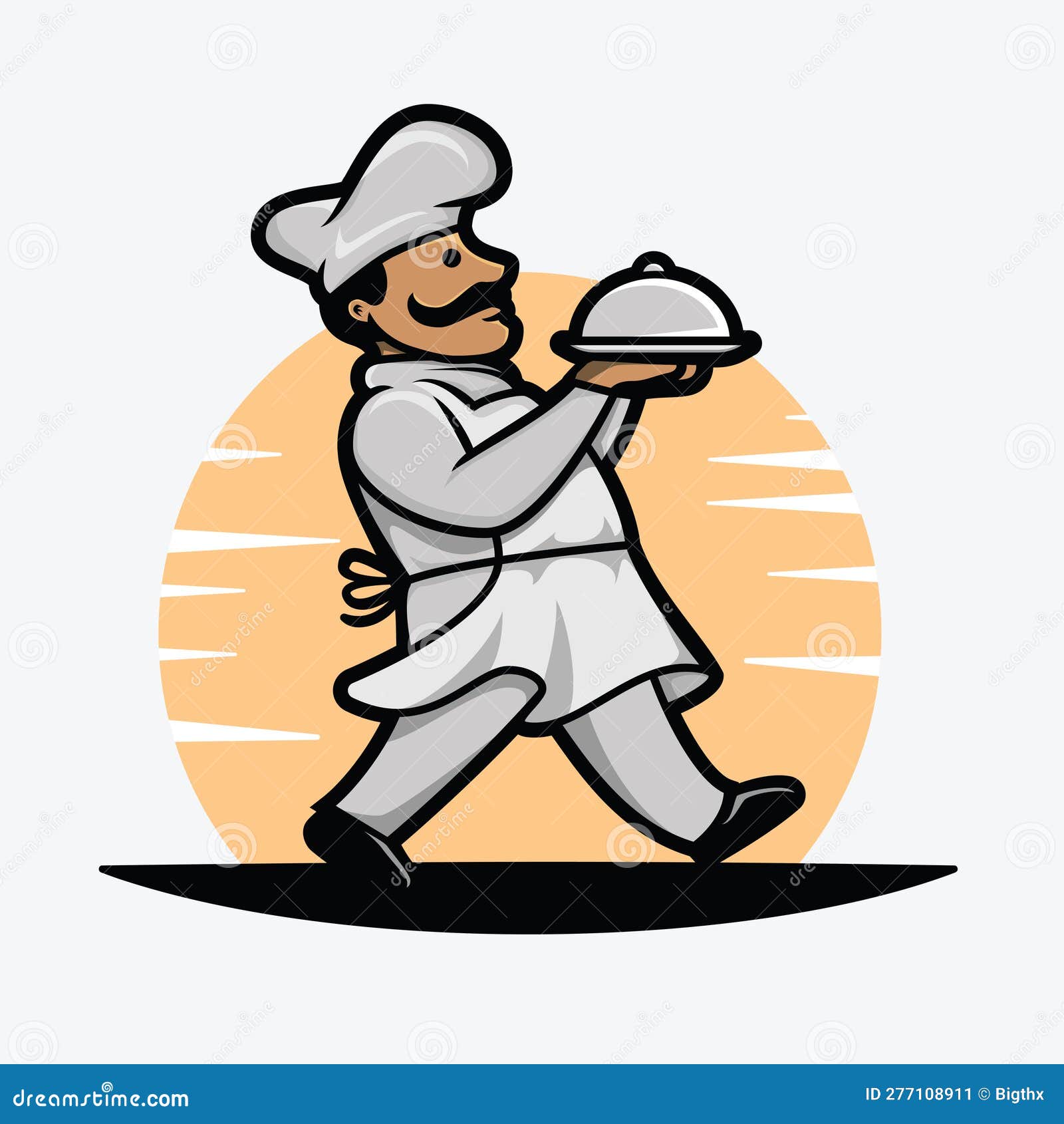 Chef Walking and Holding a Platter Logo Illustrations Vector Stock ...