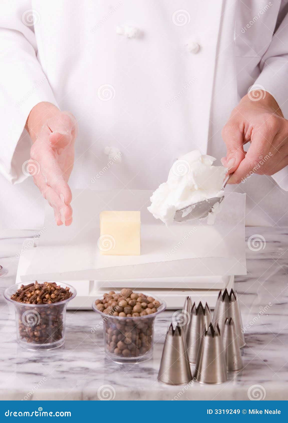 Chef weighing ingredients stock image. Image of girl, flour - 3319249