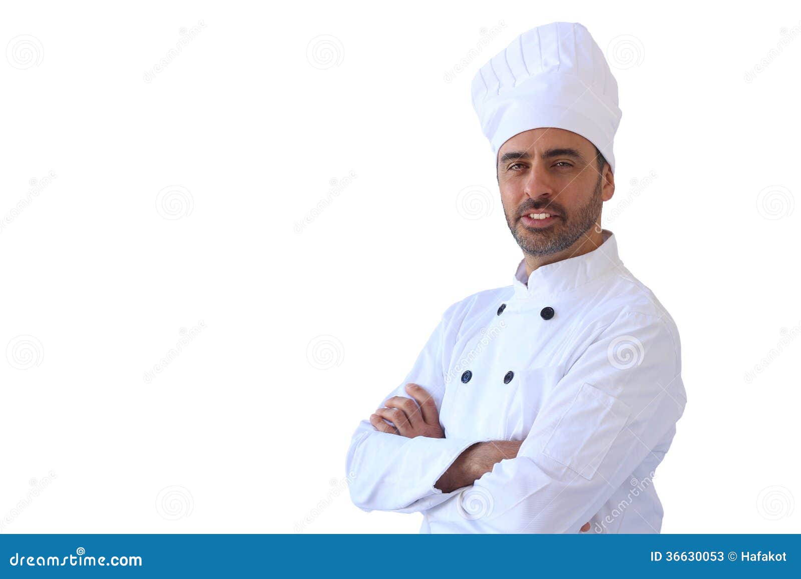 Chef in white toque stock image. Image of cook, arms - 36630053
