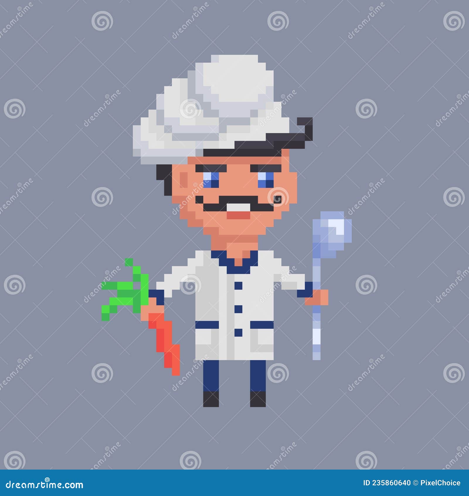 Chef in White Uniform Cooking. Cook Character in Pixel Art Stock Vector ...