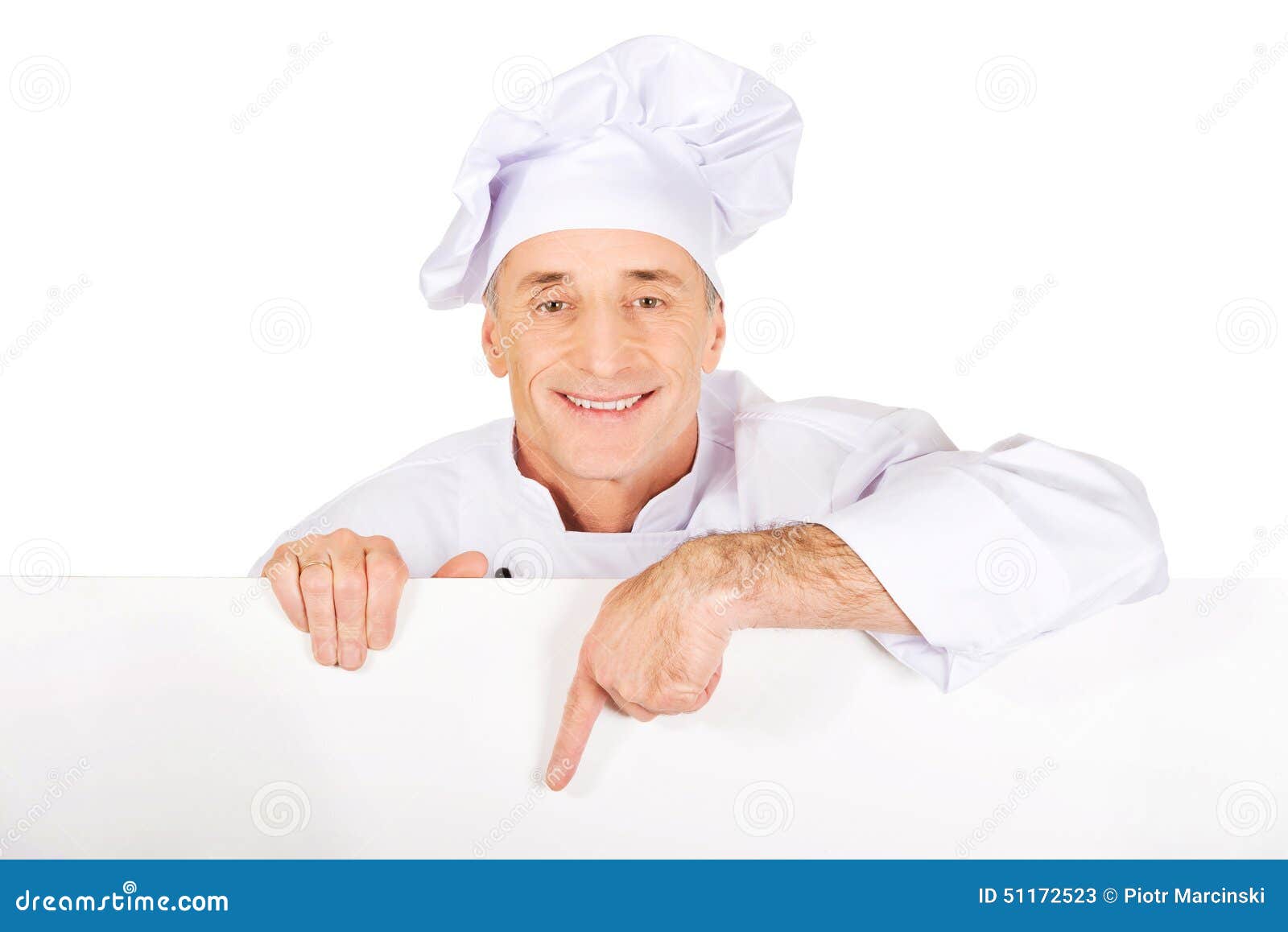Chef in White Uniform Holding Empty Banner Stock Image - Image of ...