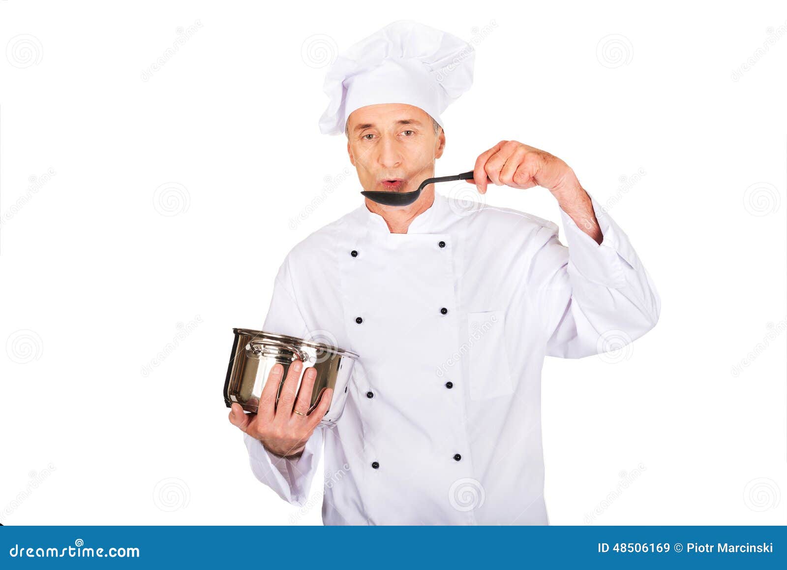 Chef in White Uniform Tasting His Soup Stock Image - Image of chef ...