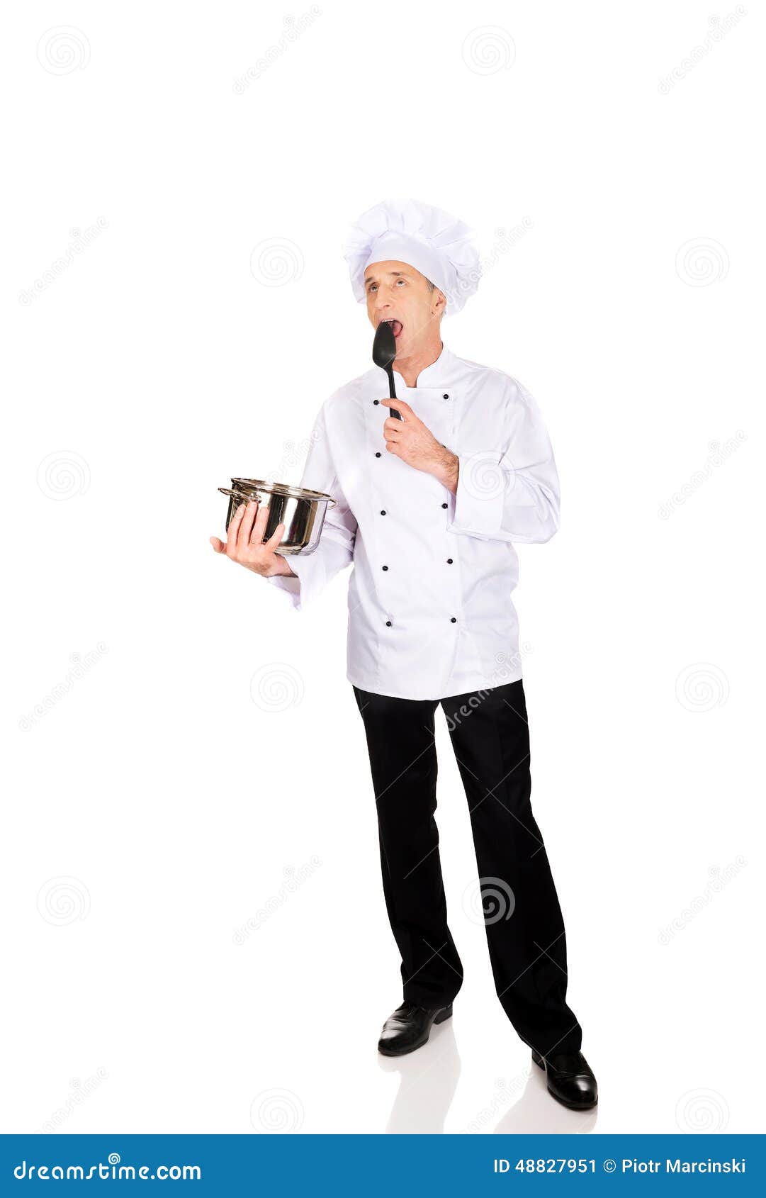 Chef in White Uniform Tasting His Soup Stock Image - Image of cooker ...