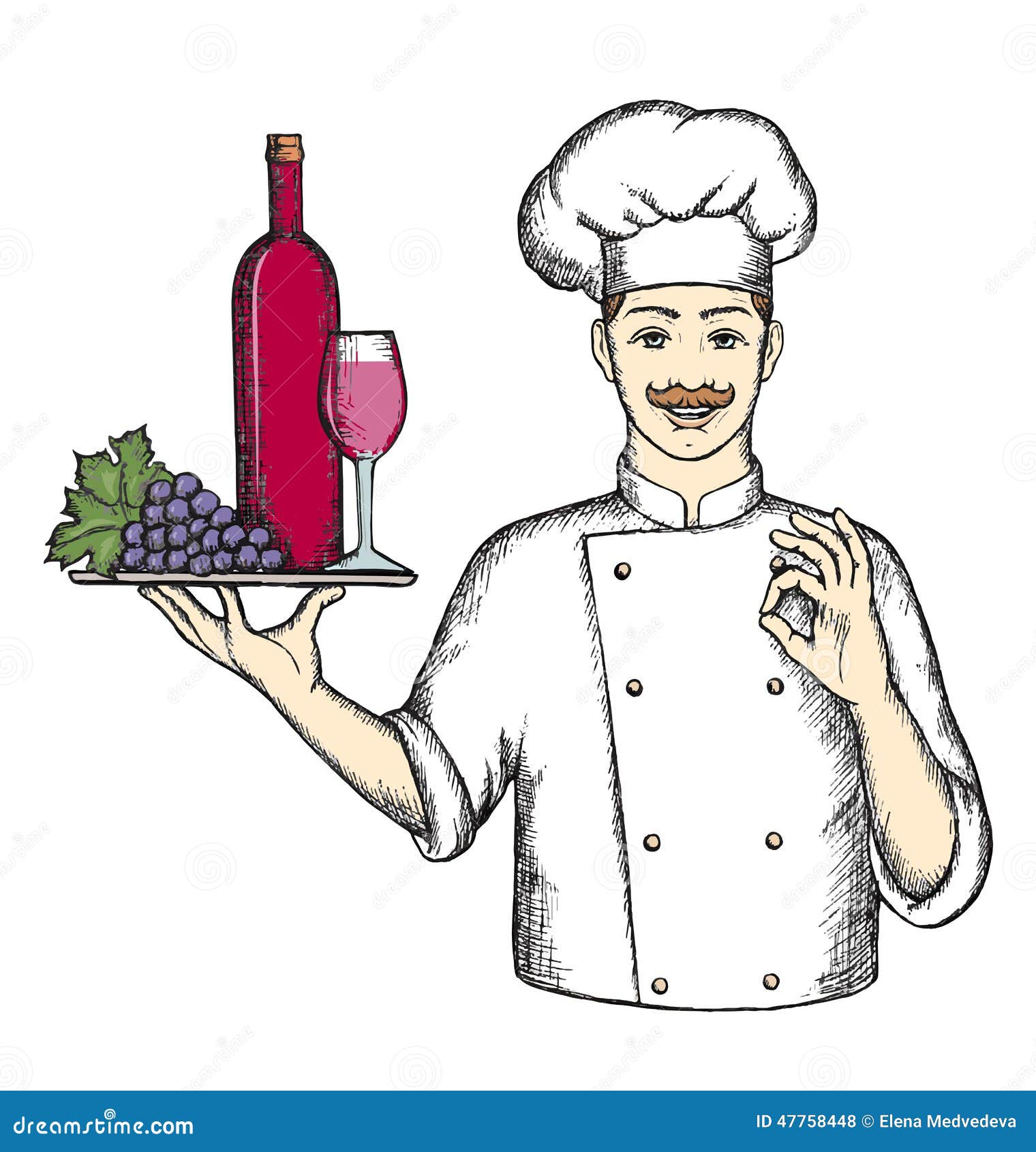 Chef with wine stock vector. Illustration of food, male - 47758448