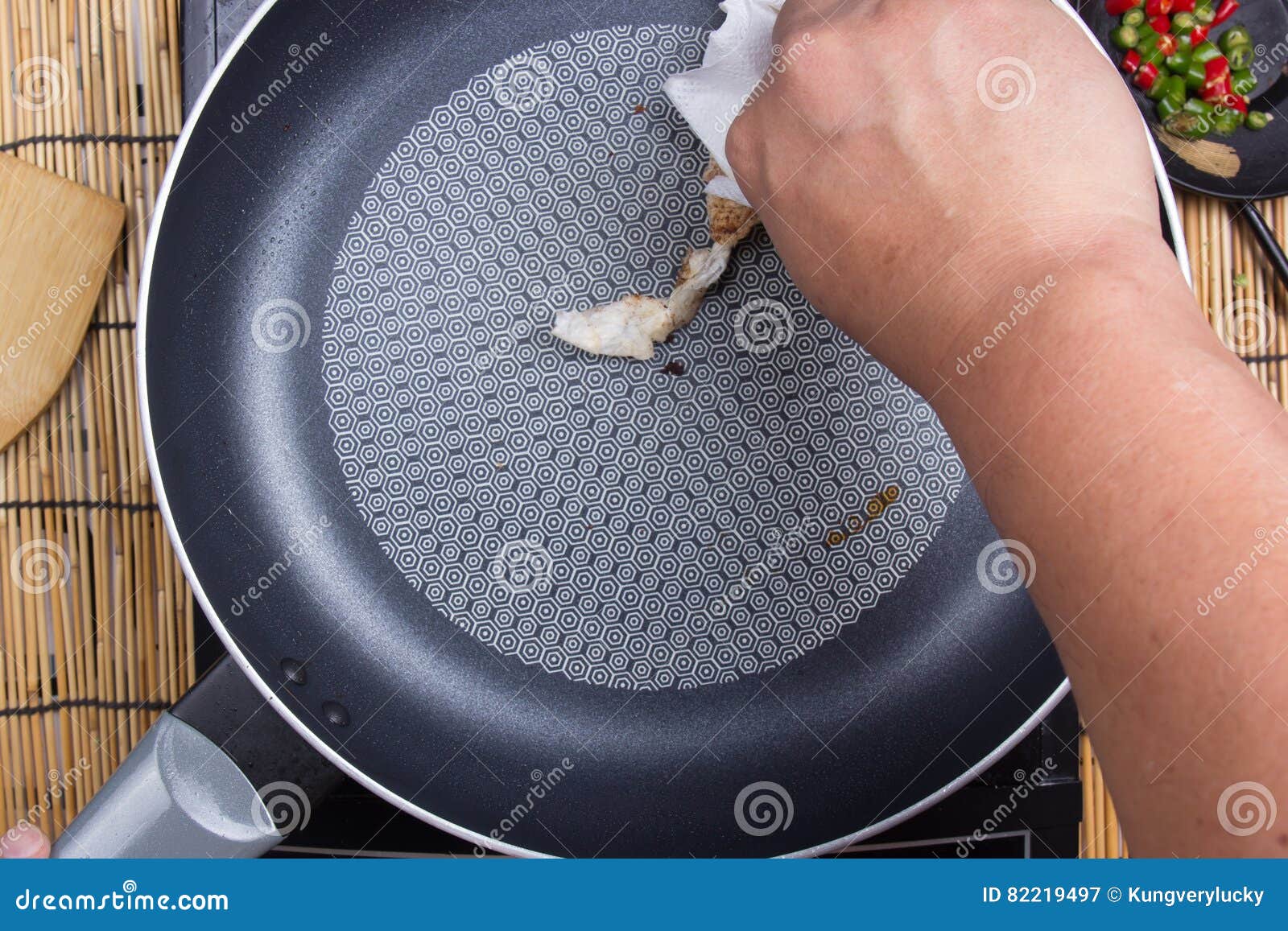 Chef Wiping the Pan before Cooking Stock Image - Image of food, person ...
