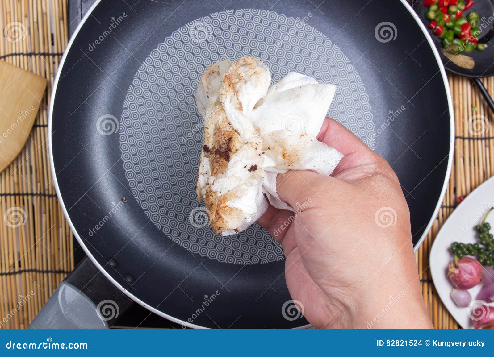 Chef Wiping the Pan before Cooking Stock Photo - Image of hygiene ...